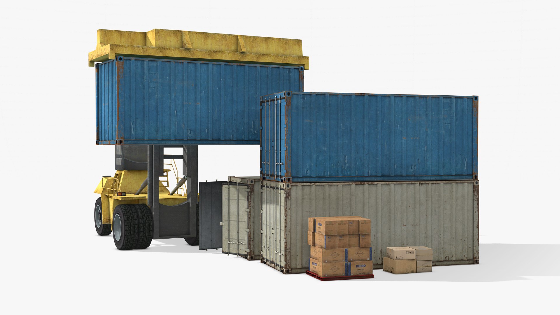 3D Scene Reach Stacker Cargo Containers - TurboSquid 1531762