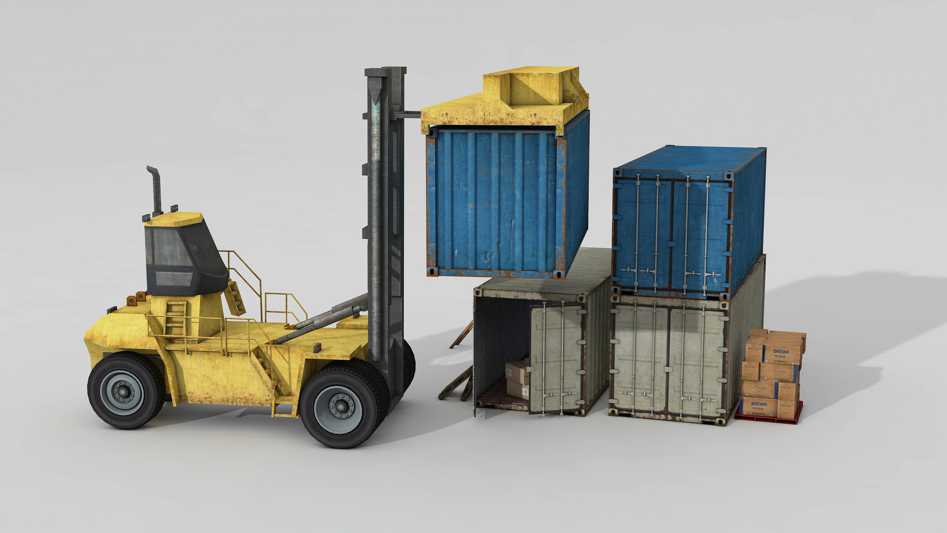 3D Scene Reach Stacker Cargo Containers - TurboSquid 1531762