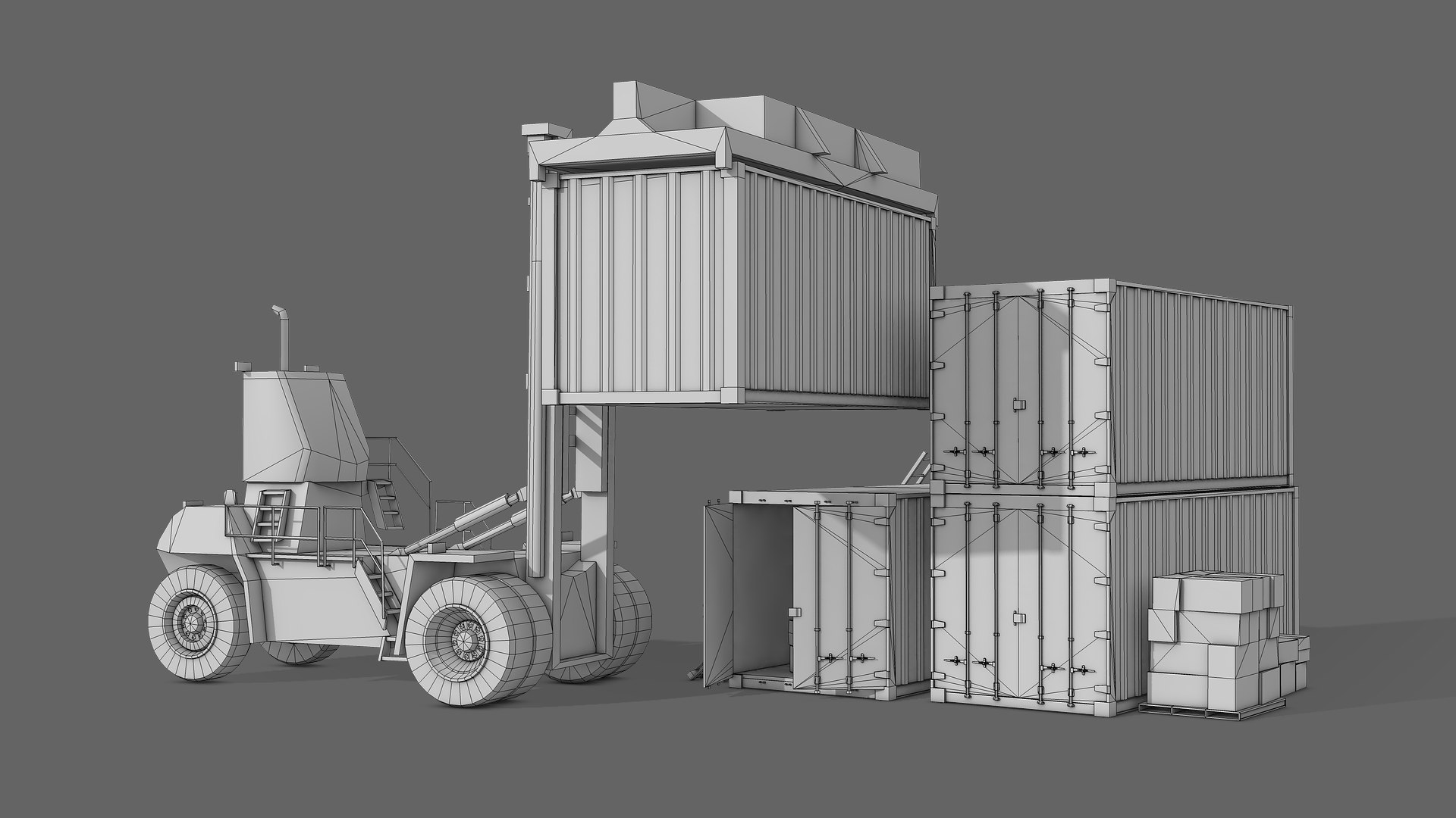 3D Scene Reach Stacker Cargo Containers - TurboSquid 1531762
