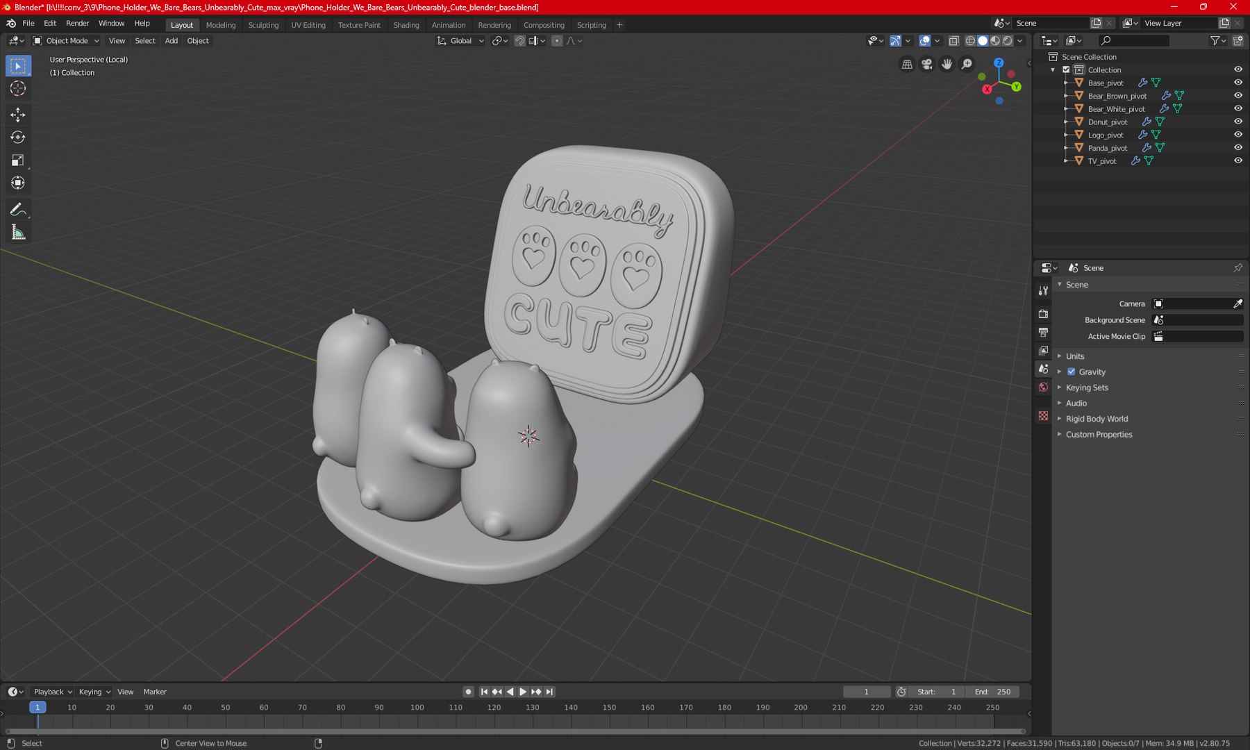 Phone Holder We Bare Bears Unbearably Cute Model - TurboSquid 2054451