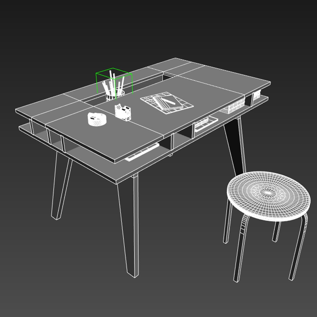 Set Study Table 3d Model