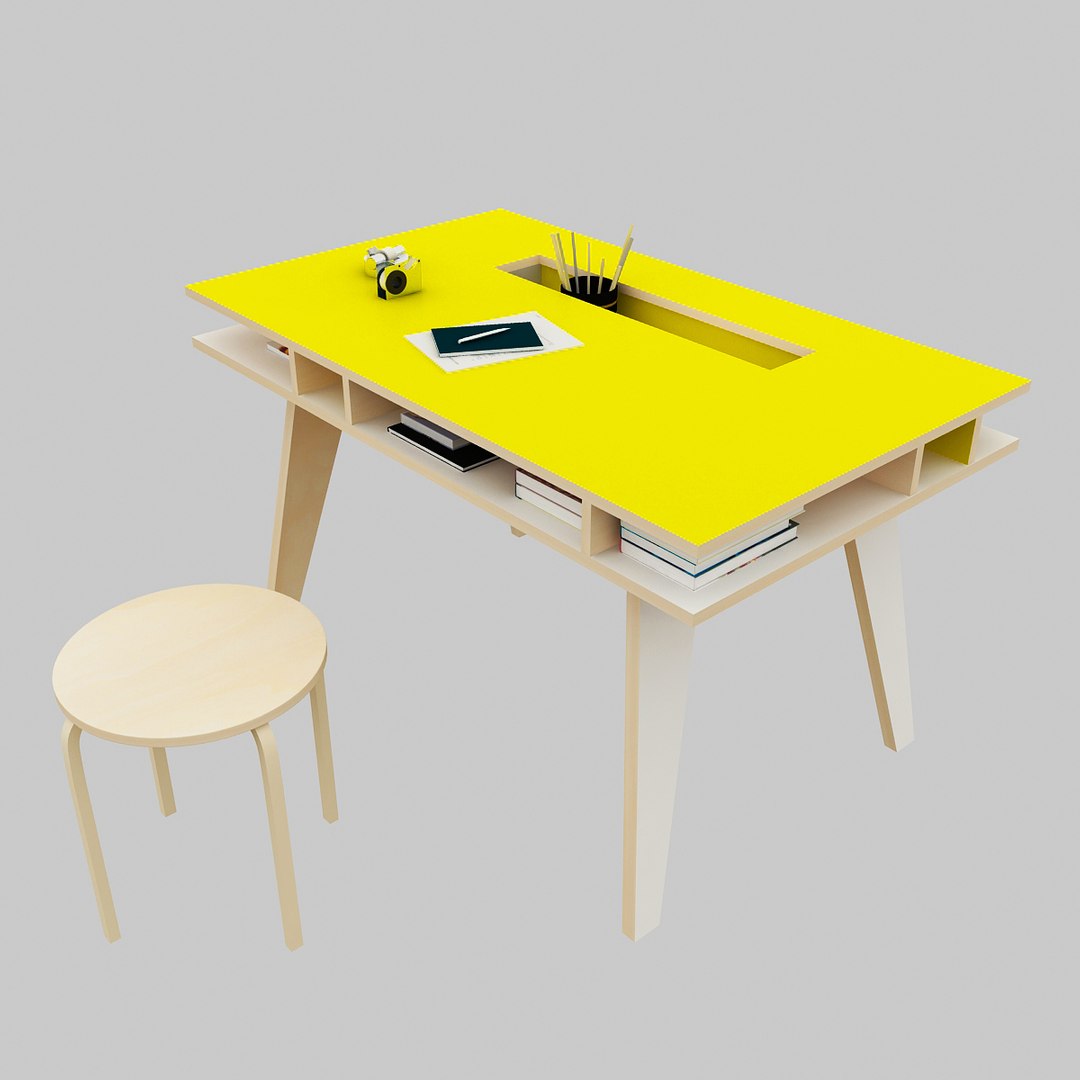 Set Study Table 3d Model