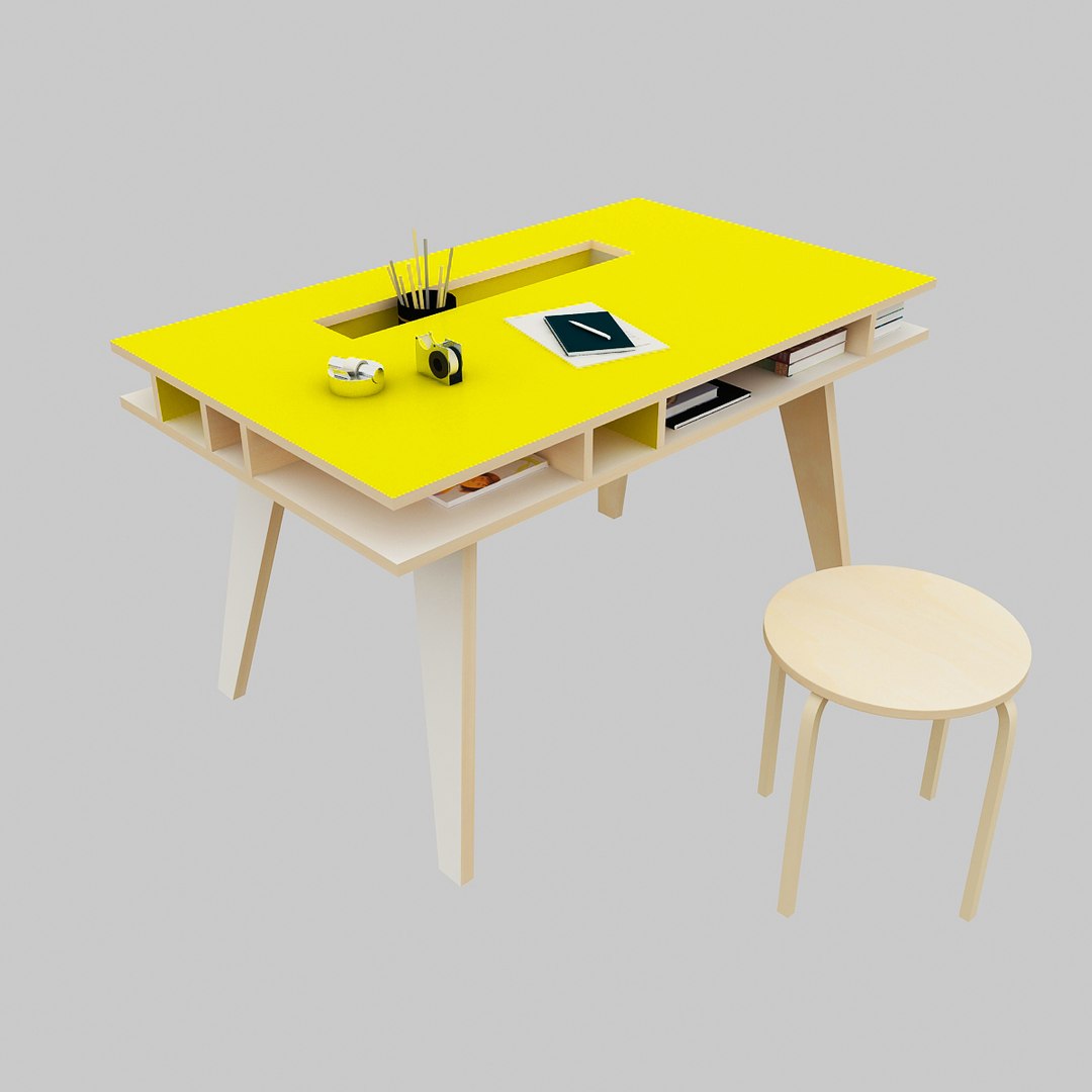 Set Study Table 3d Model