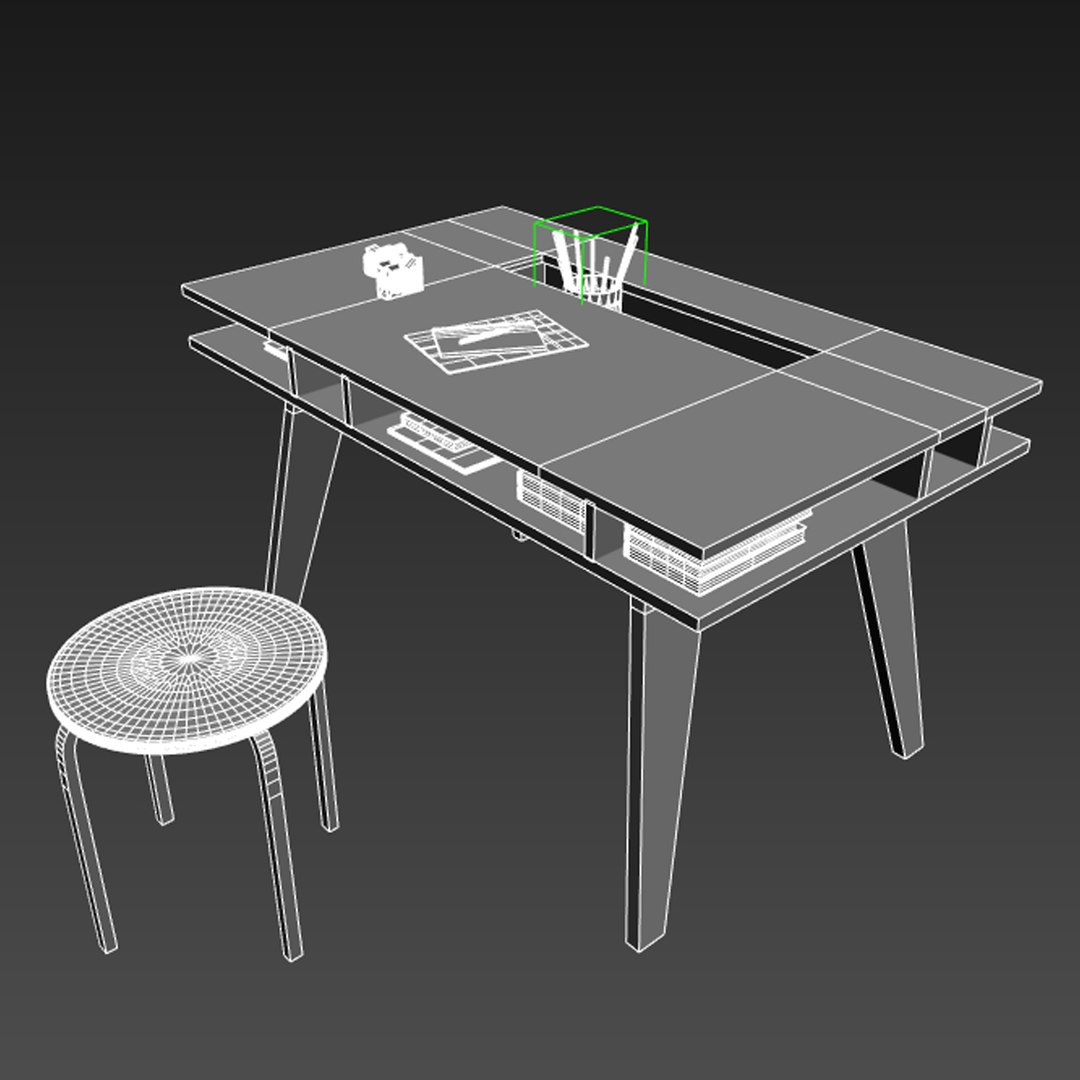 Set Study Table 3d Model