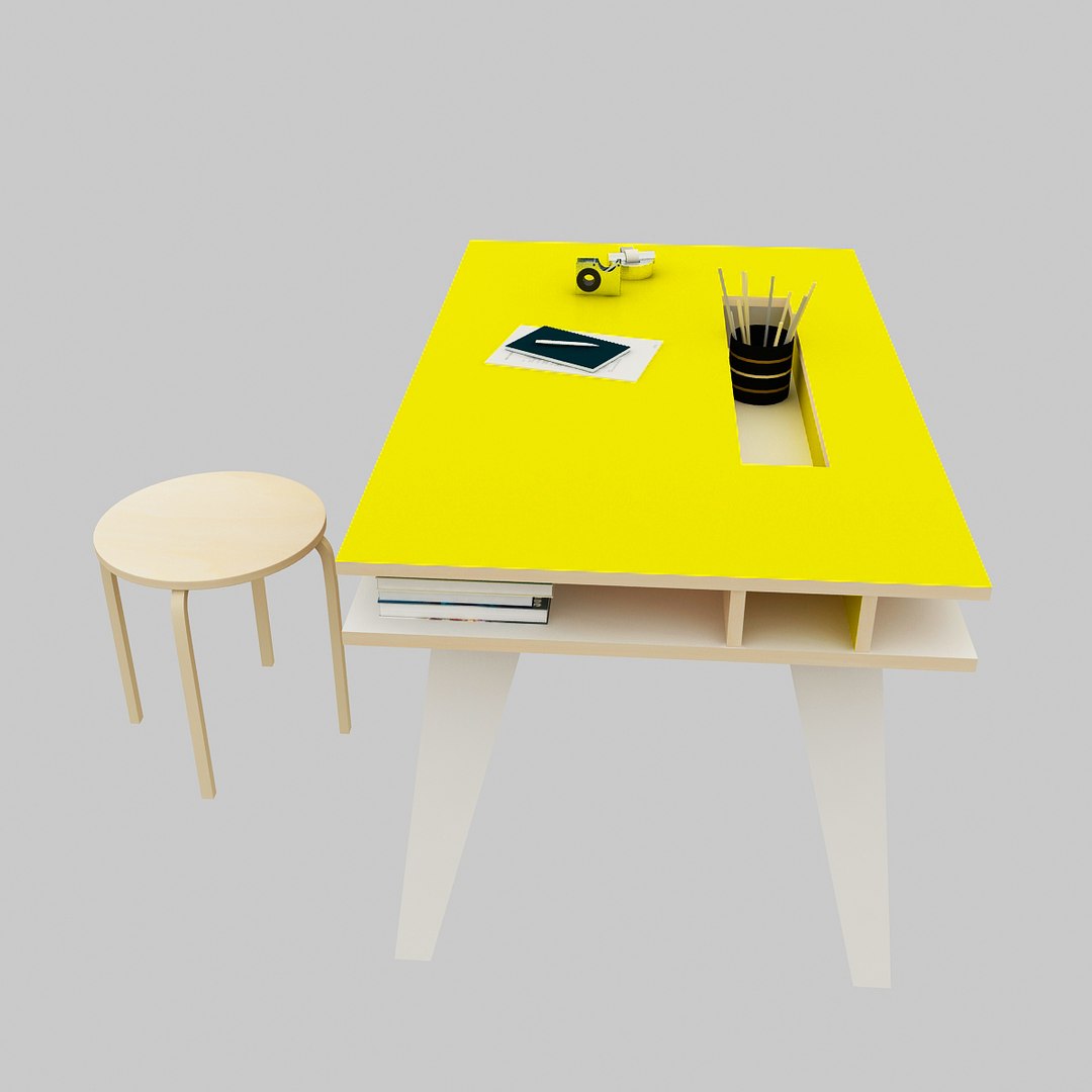 Set Study Table 3d Model