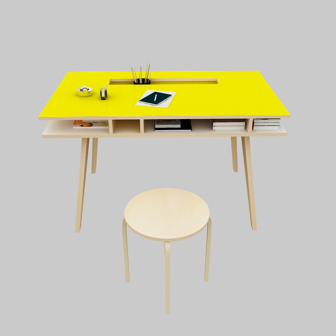 Set Study Table 3d Model