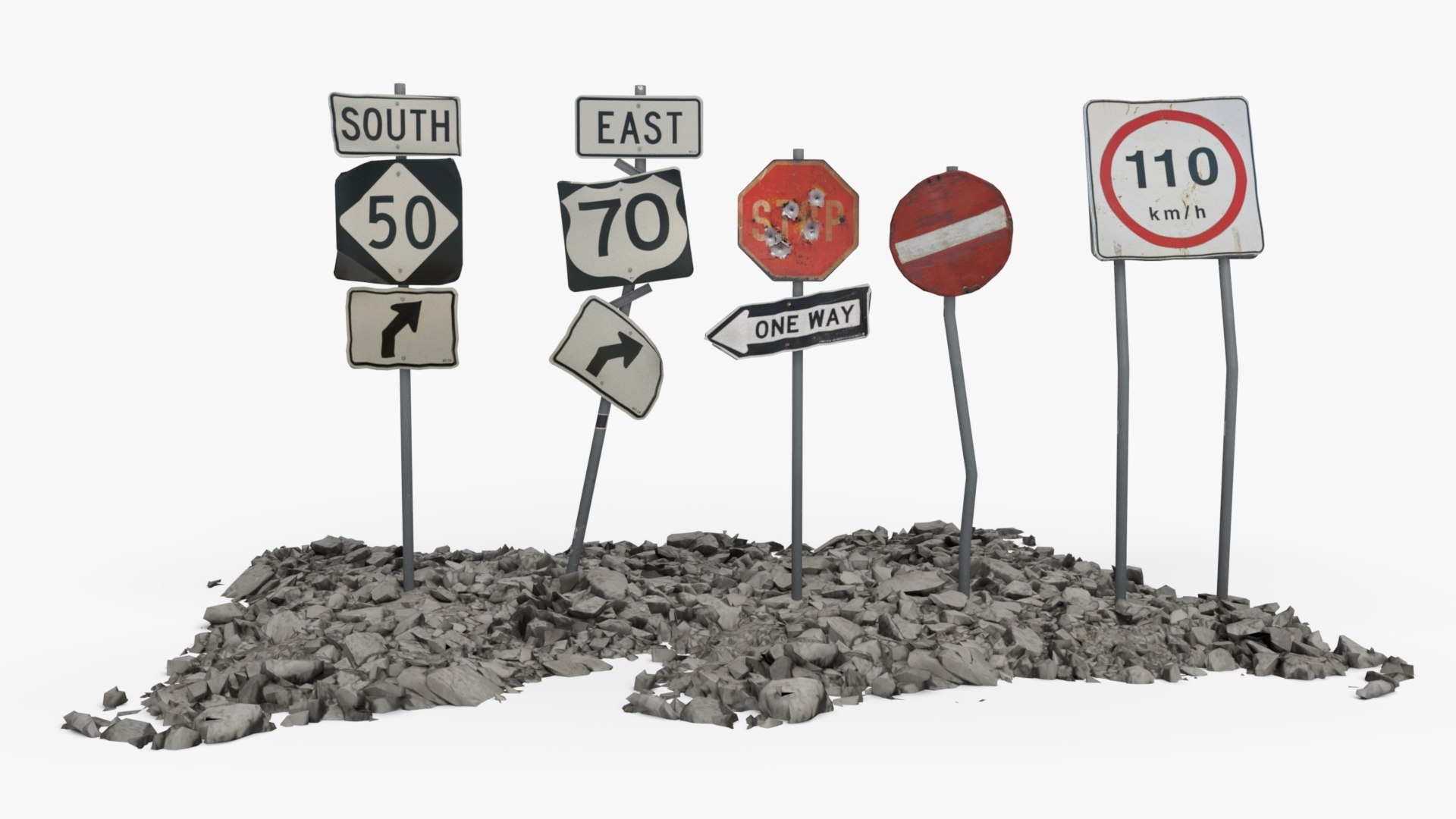 3D Ruined Car Destroyed Vihicle Road Traffic Sign - TurboSquid 1856126