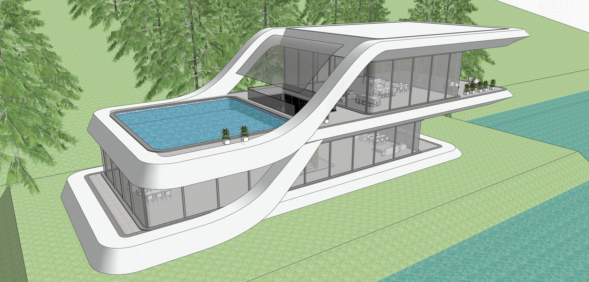 3D Model Of Series Combination Of Modern Art Buildings Cultural Venues ...