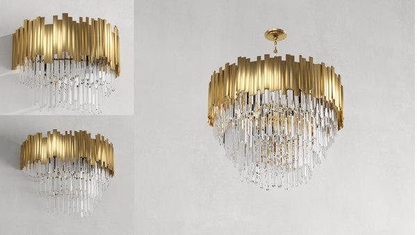 modelo 3d Lámpara de techo y pared de cristal y oro-uploade ...