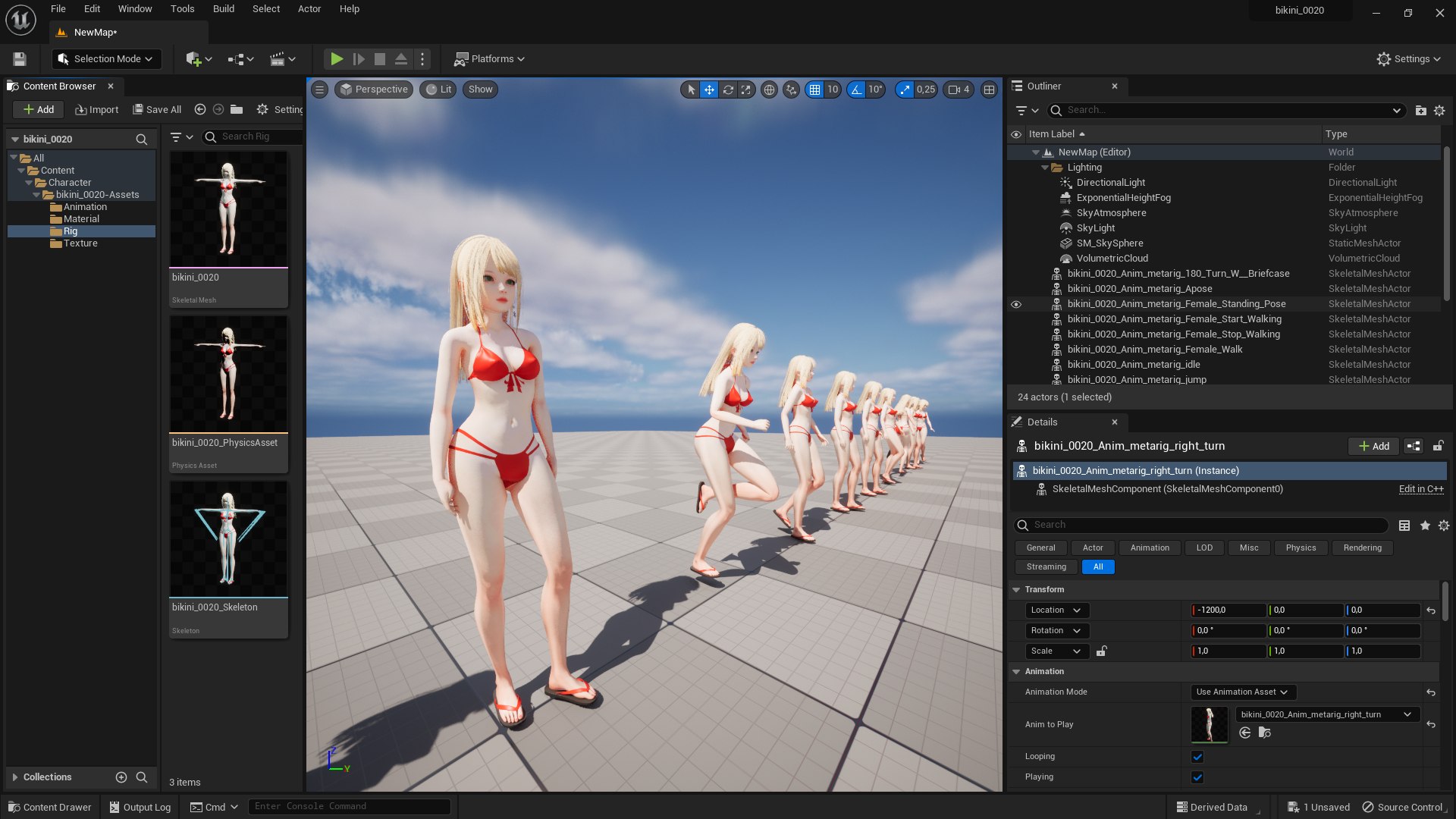 Bikini Clothes 0020 - Rig - Unreal - Unity - Blender - Animated - Realistic Female Character 3D ...