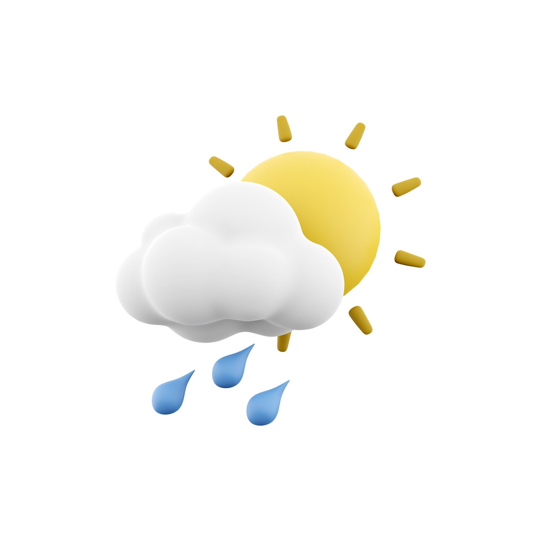 3D 3d Rain With Cloud And Sun Icon Model - TurboSquid 2045409