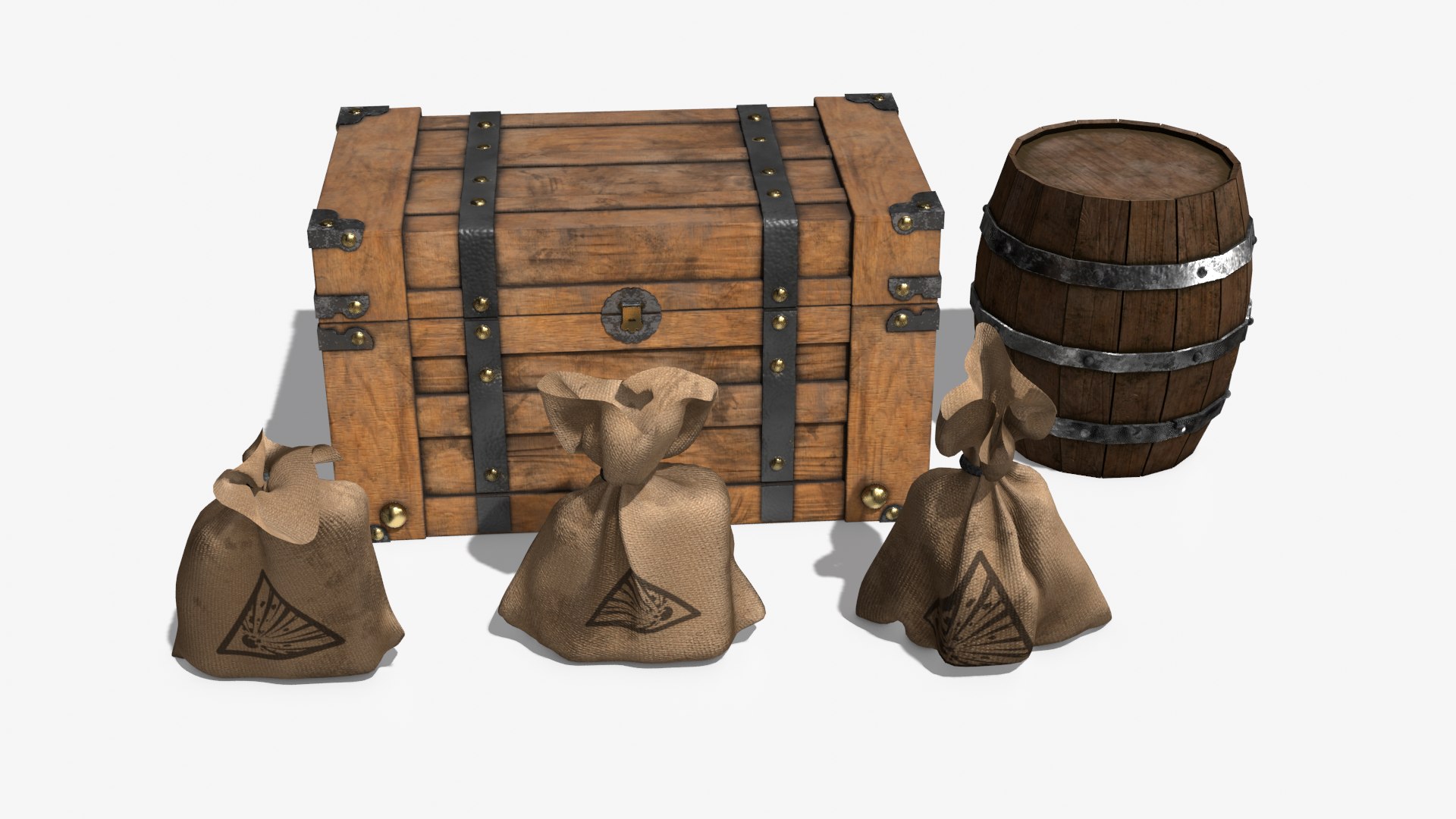 3D Model Wooden Chest And Barrel - TurboSquid 2339211
