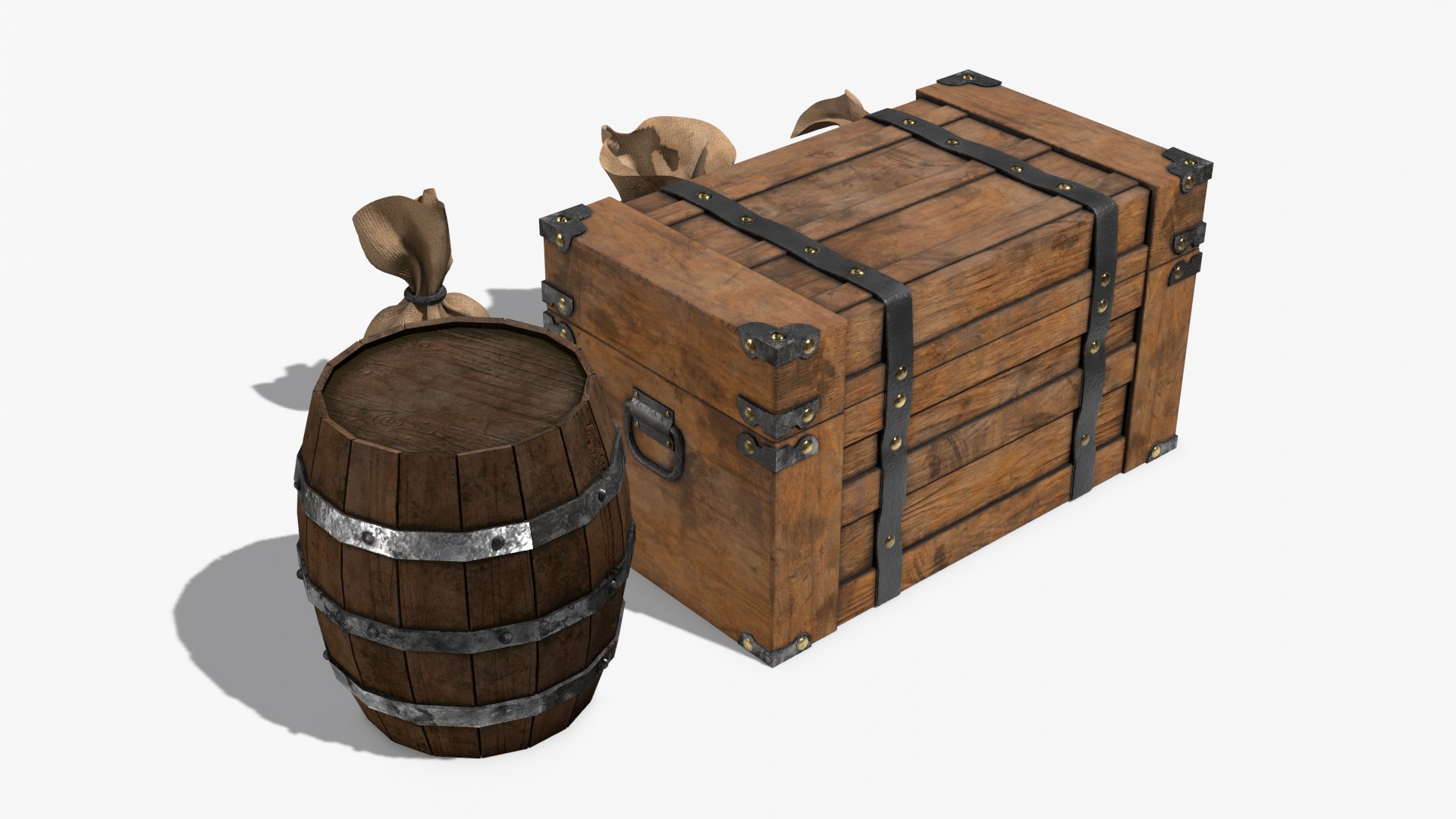 3D Model Wooden Chest And Barrel - TurboSquid 2339211