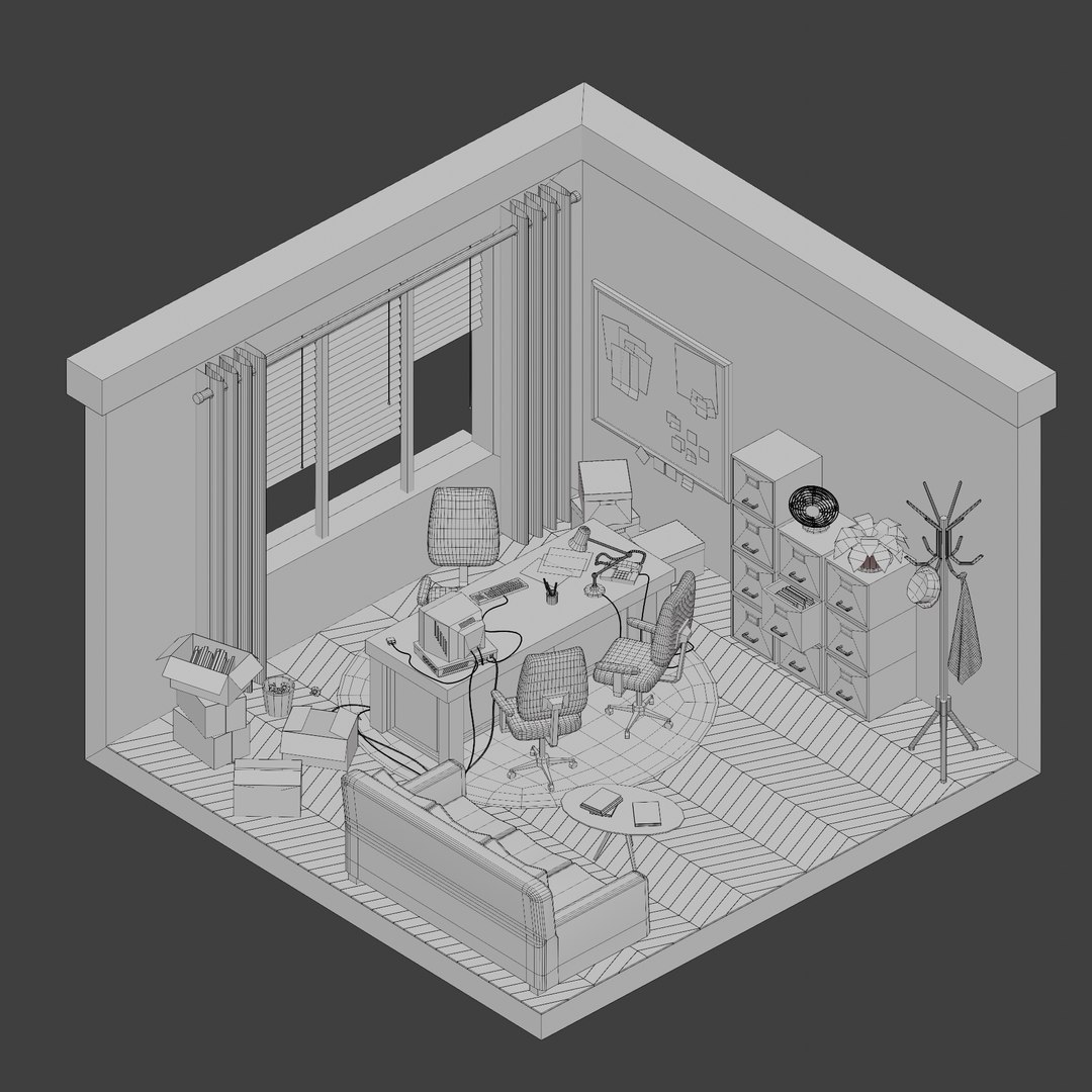 3D Office Retro Modern Set Model - TurboSquid 1763832