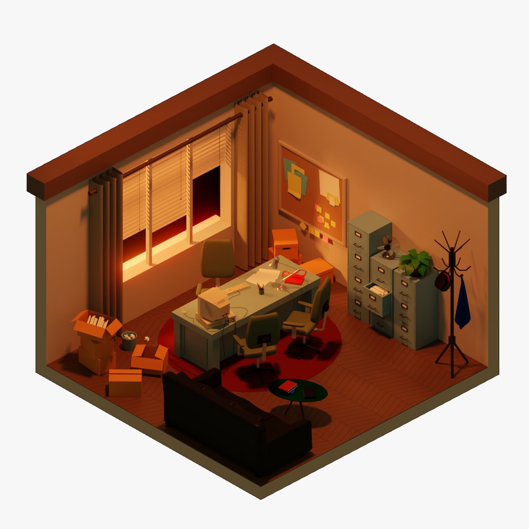 3D Office Retro Modern Set Model - TurboSquid 1763832