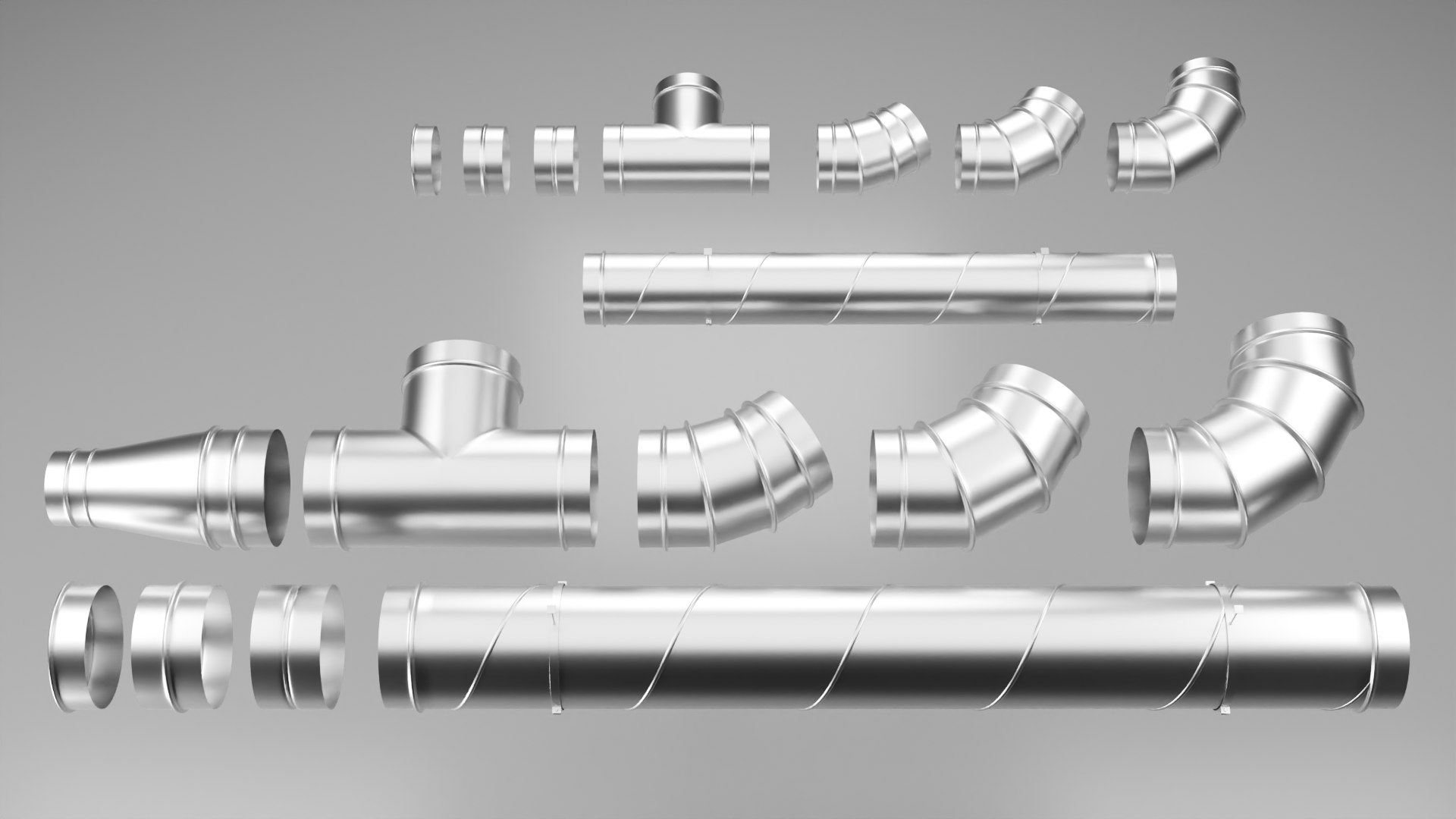 High-Quality Industrial Pipes And Fittings 3D Model Set Low-poly 3D ...