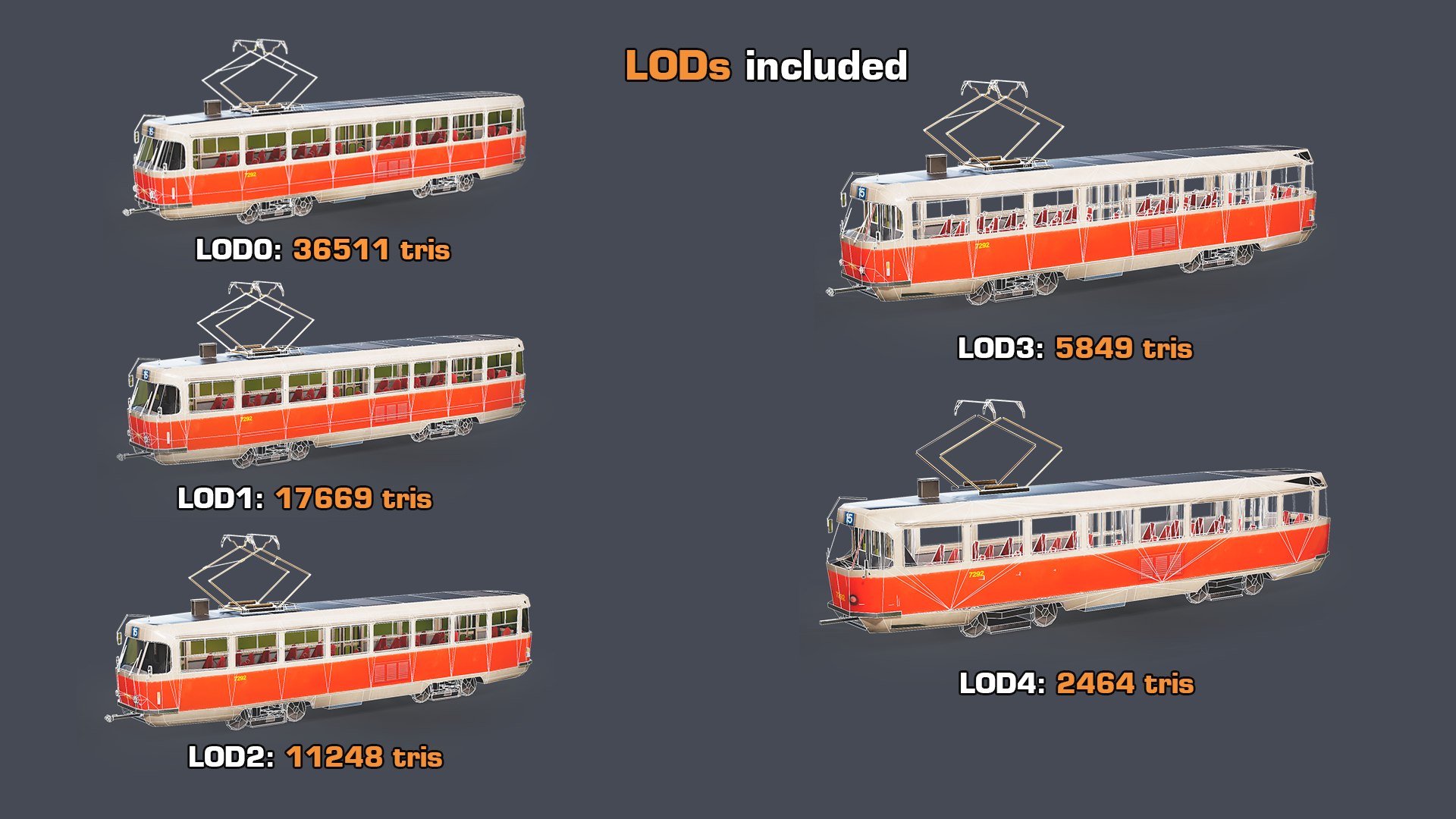 Trams Collection GameReady LODs Model - TurboSquid 1999109
