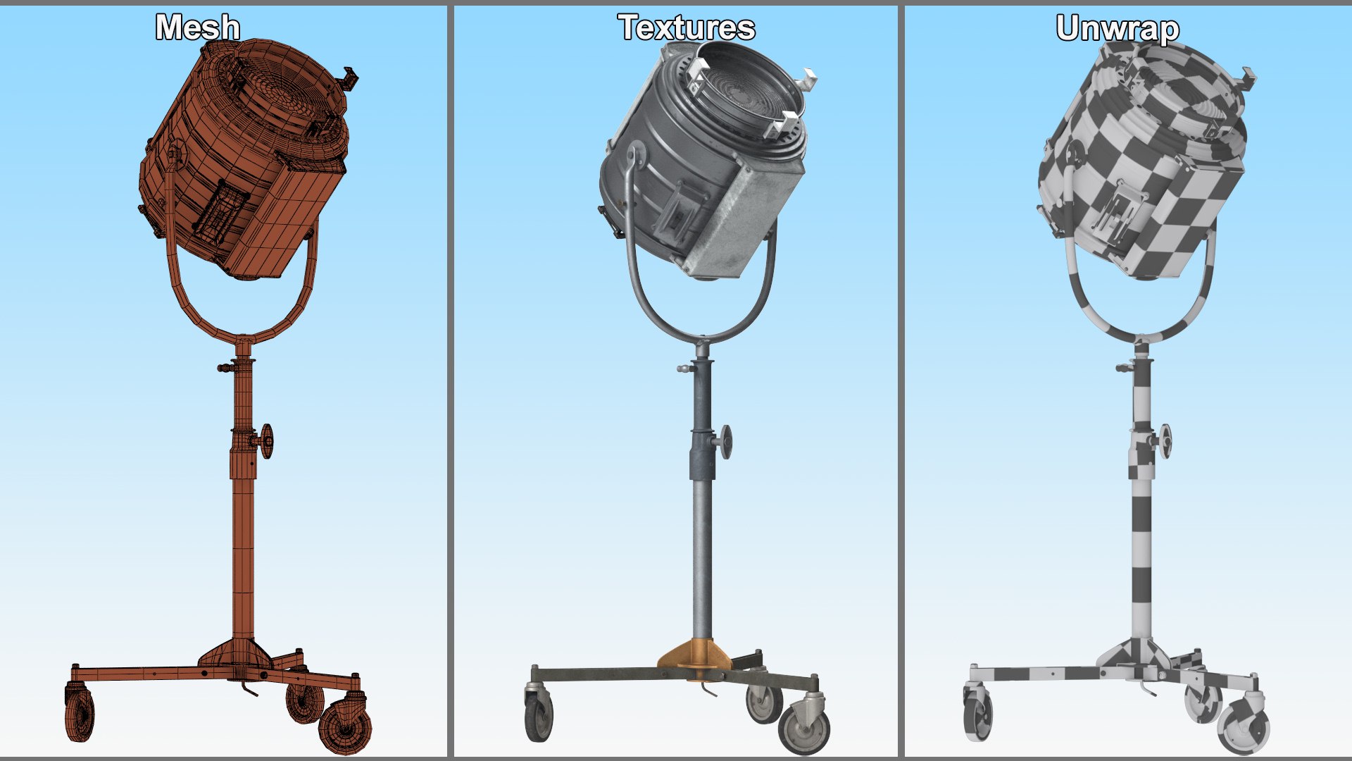 3D Model Vintage Studio Spotlight On Stand - TurboSquid 2214293