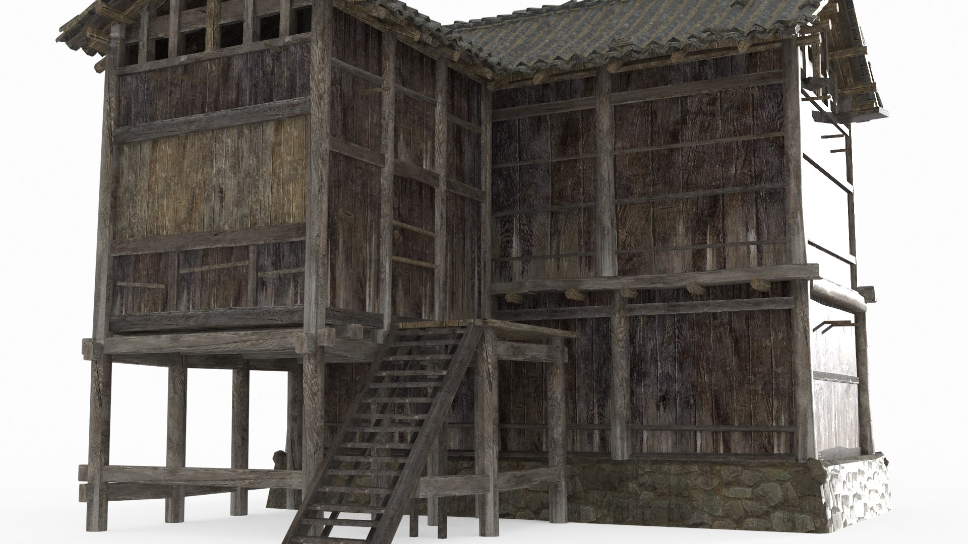 Two-story houses in ancient Asian architectural towns 3D model ...