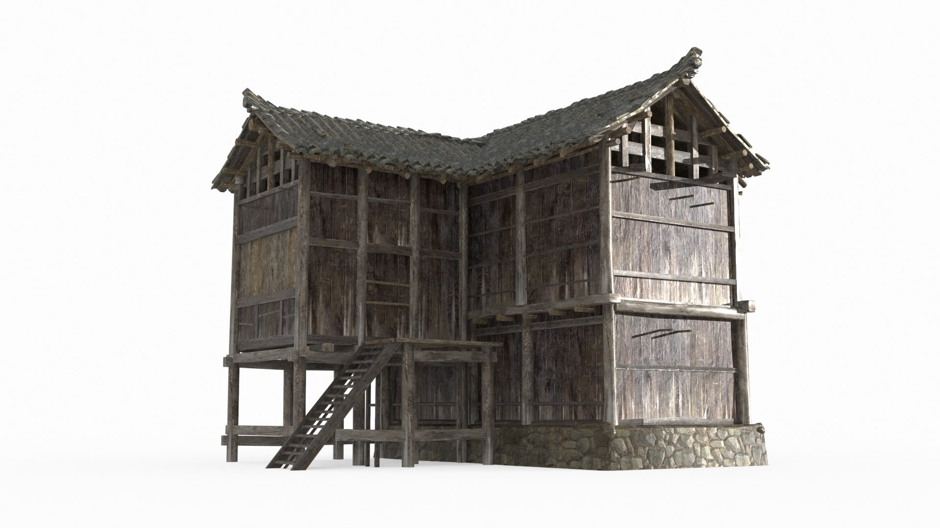 Two-story houses in ancient Asian architectural towns 3D model ...