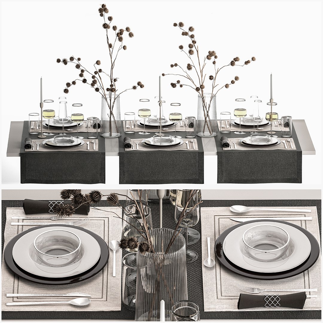 Solemn Table Setting In Eco Style Dried Flowers model - TurboSquid 1897995