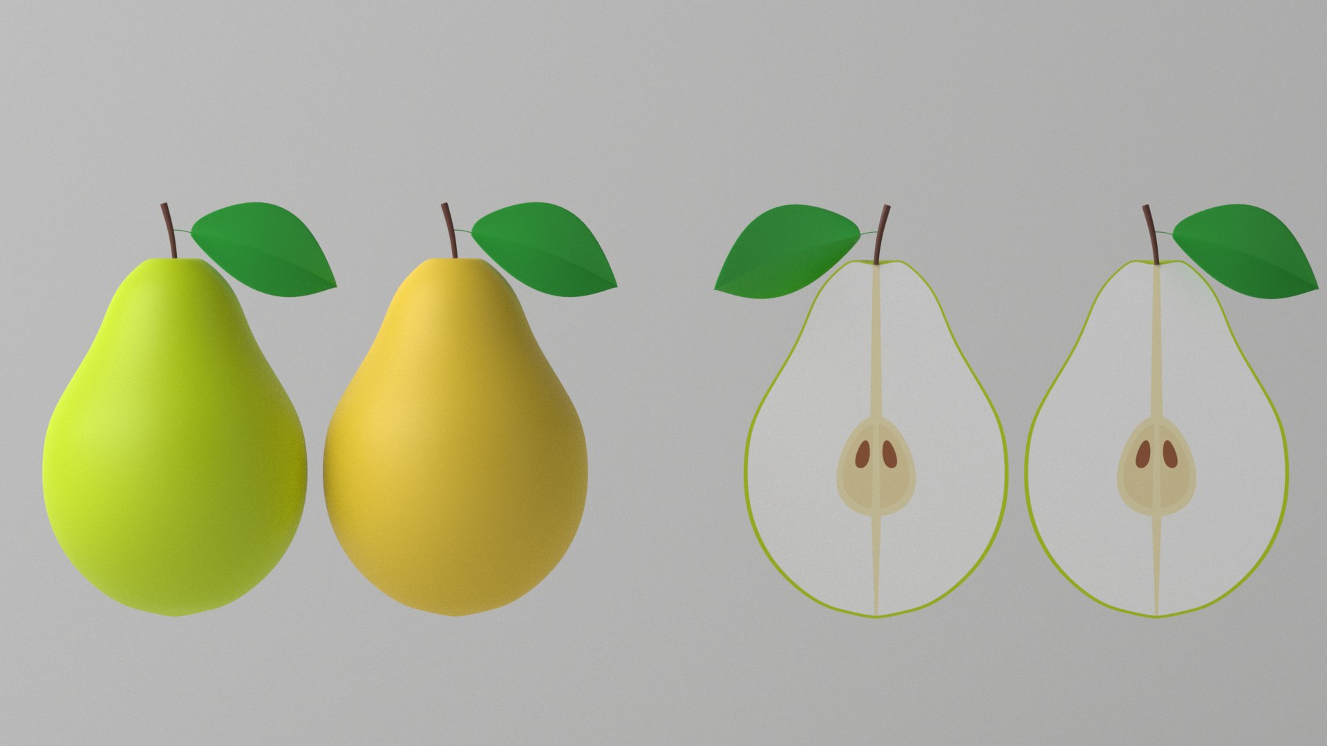 Cartoon Pear Fruit And Slice Model - TurboSquid 2004872