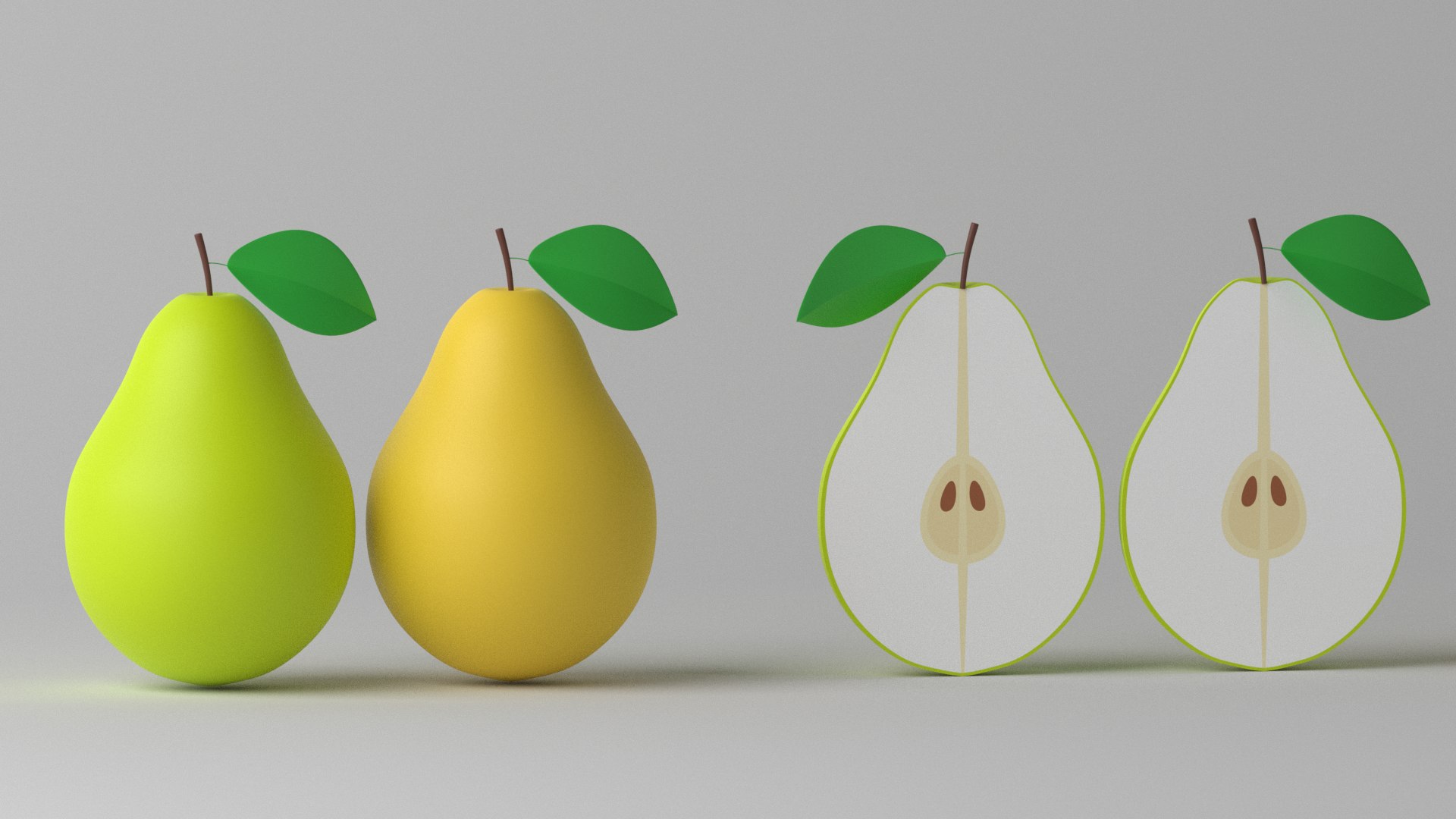 Cartoon Pear Fruit And Slice Model - TurboSquid 2004872