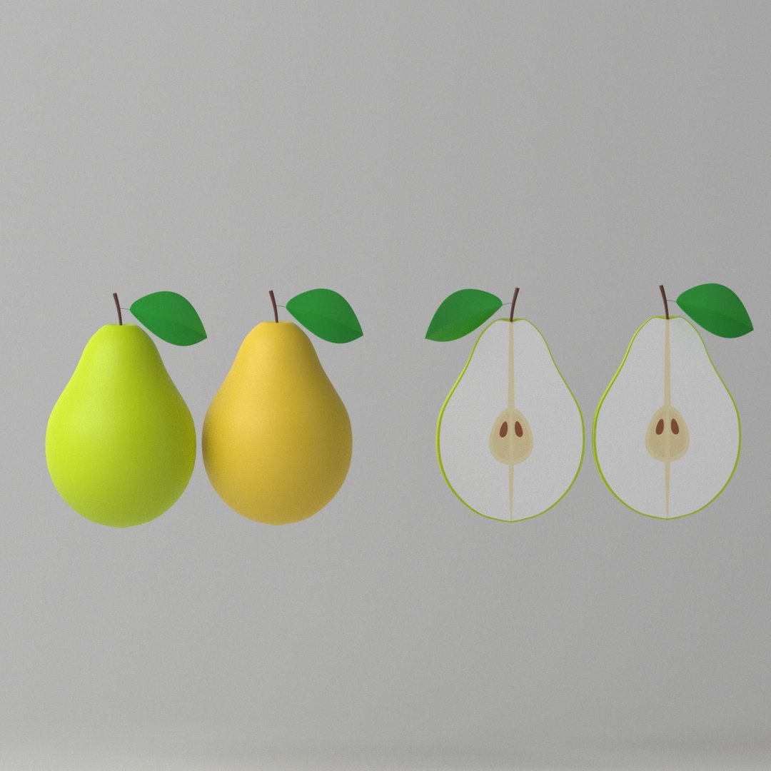 Cartoon Pear Fruit And Slice Model - TurboSquid 2004872