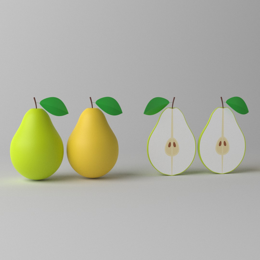 Cartoon Pear Fruit And Slice Model - TurboSquid 2004872