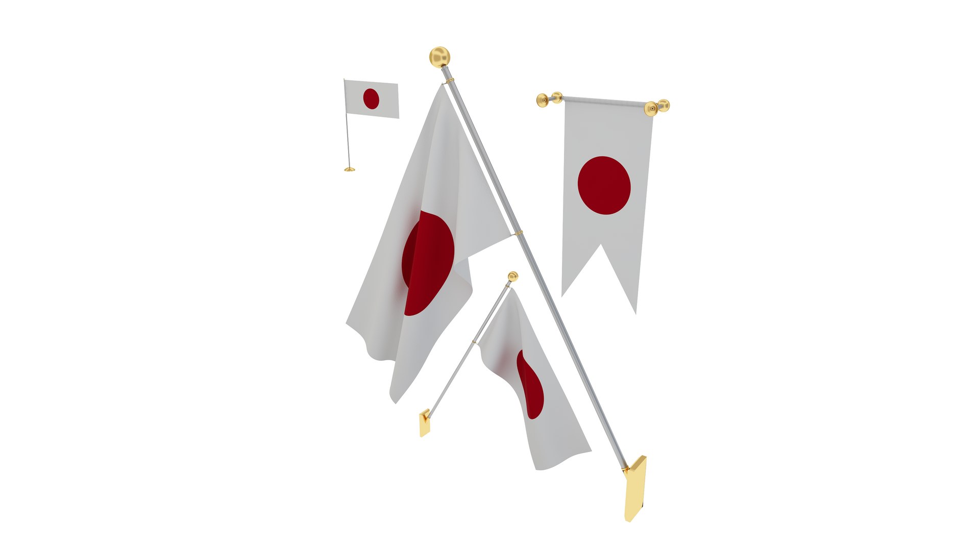 3D Japan Flag Set Model - TurboSquid 2399153