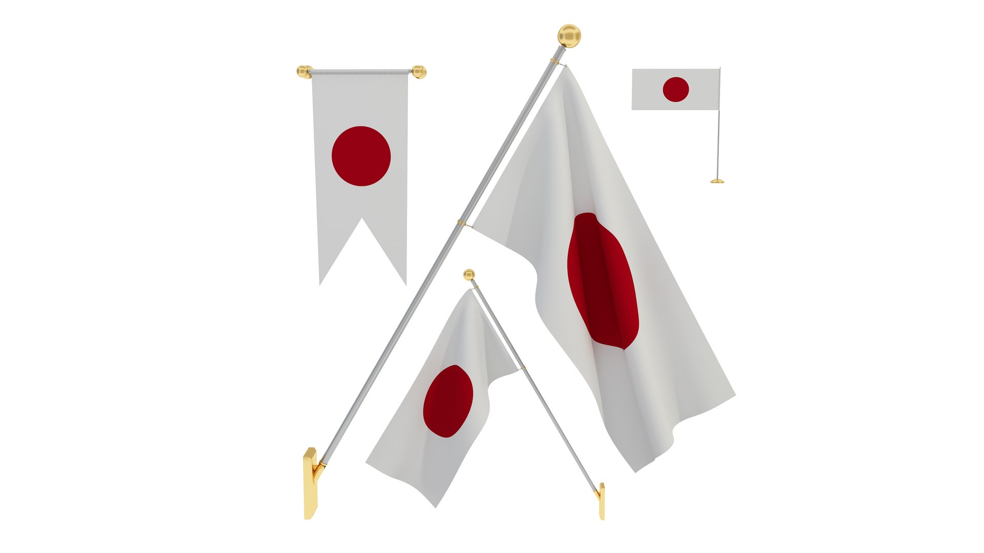 3D Japan Flag Set Model - TurboSquid 2399153