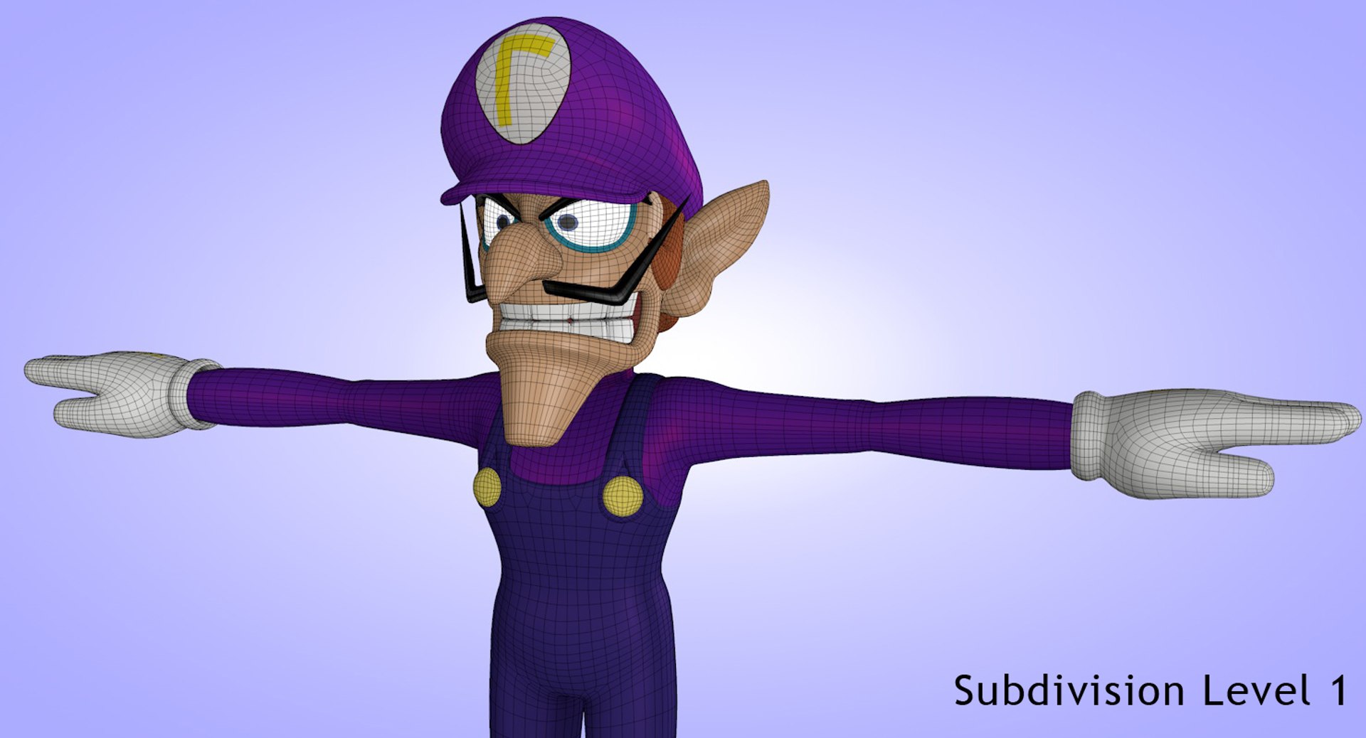 Waluigi Cartoon Character 3d Model