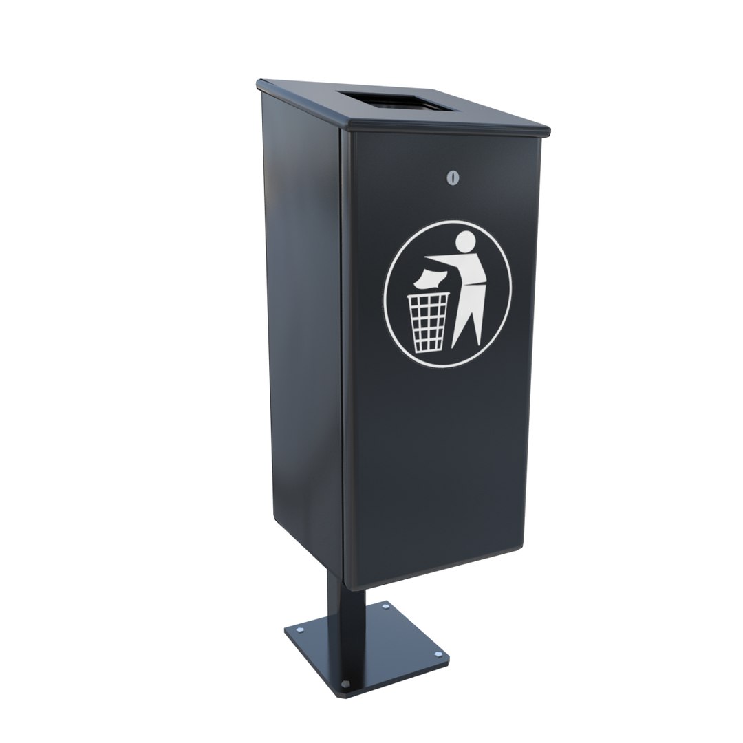 3d Square Metal Trash Bin Model