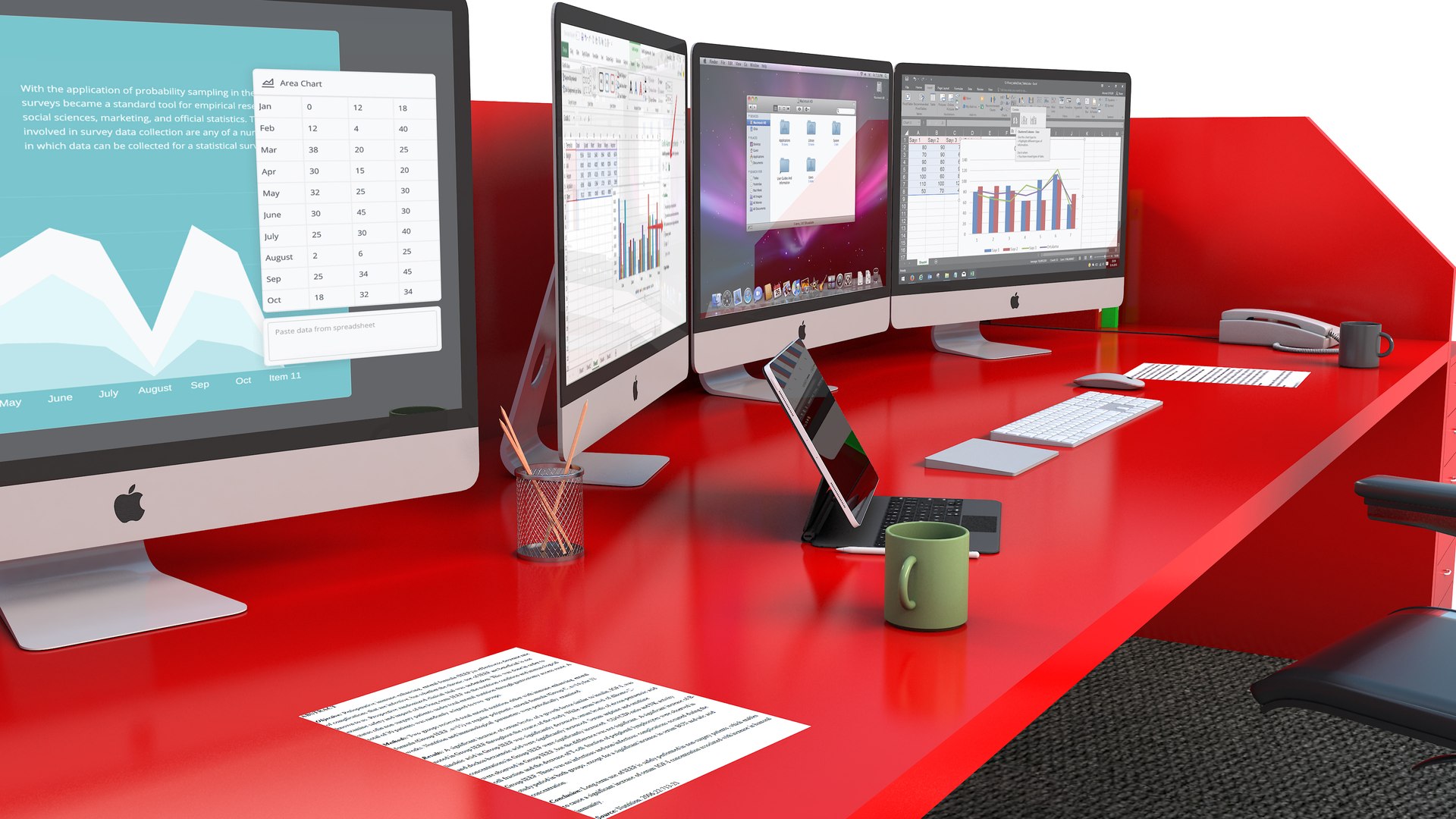 3D Office Workstation Desk - Red - TurboSquid 1921211