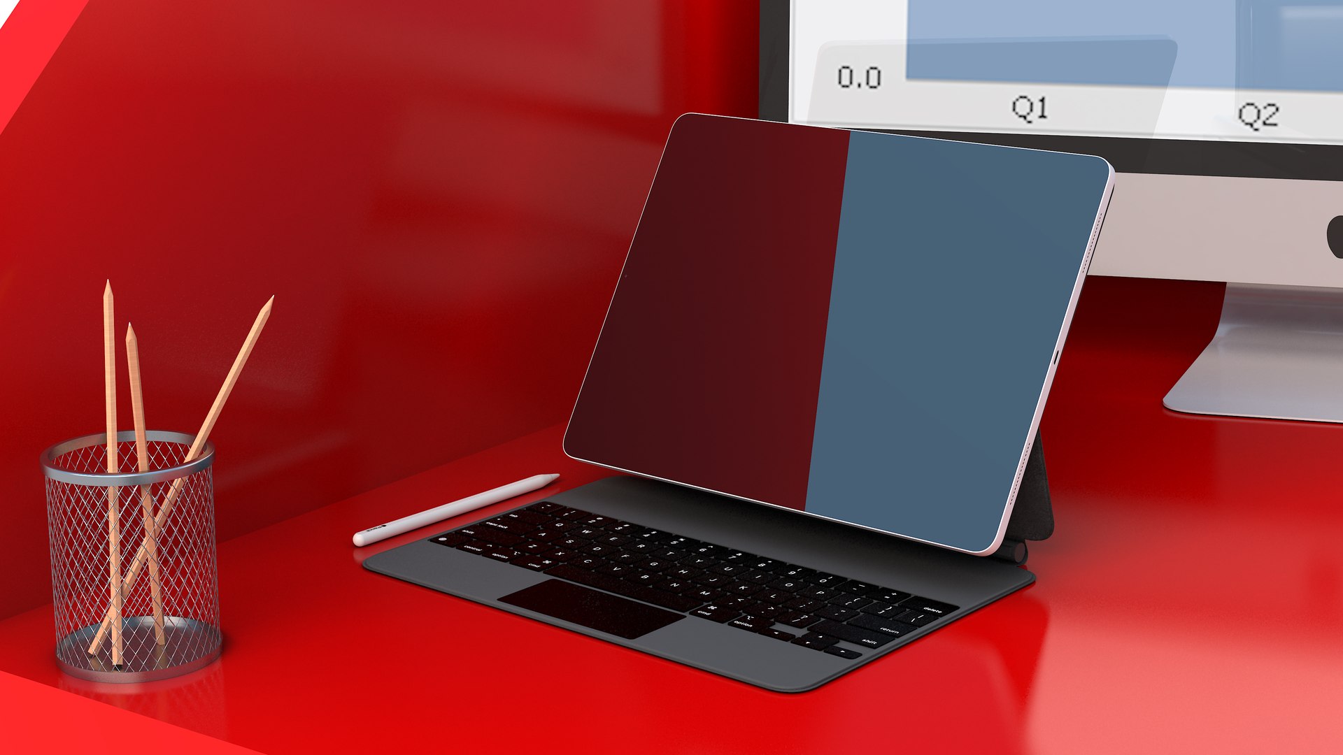 3D Office Workstation Desk - Red - TurboSquid 1921211