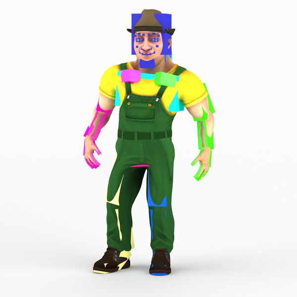 cartoon laborer rigged 3d model