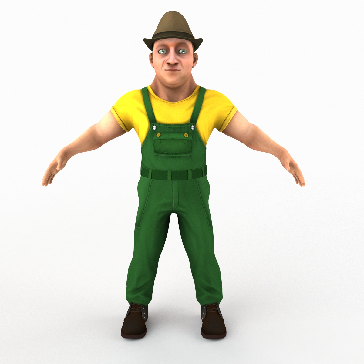 cartoon laborer rigged 3d model