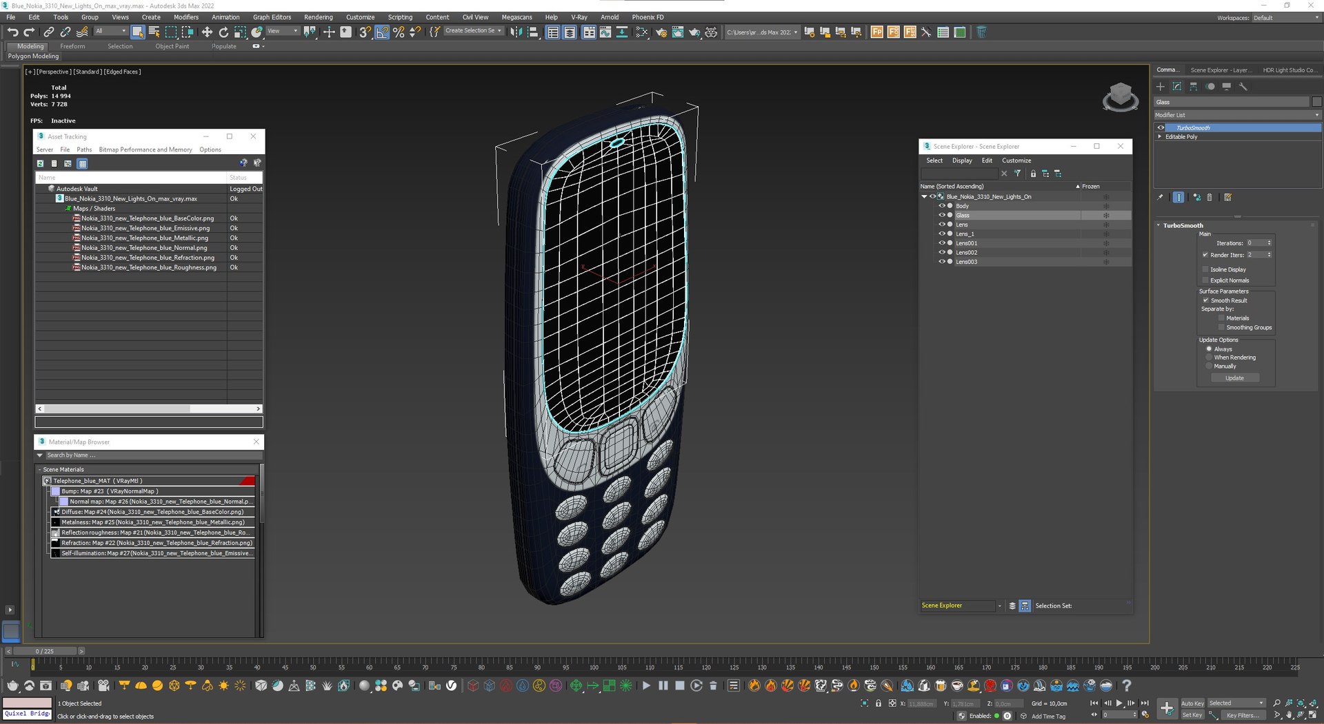 Blue Nokia 3310 New Lights On 3D Model - TurboSquid 2269797