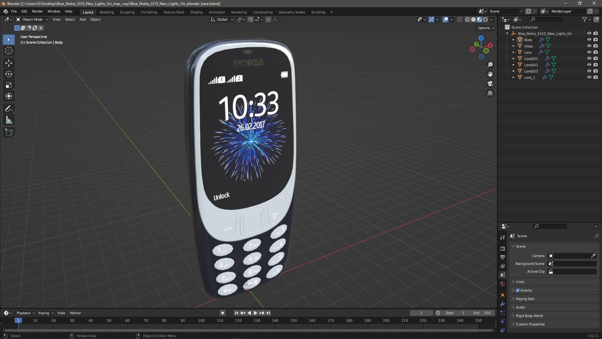 Blue Nokia 3310 New Lights On 3D Model - TurboSquid 2269797