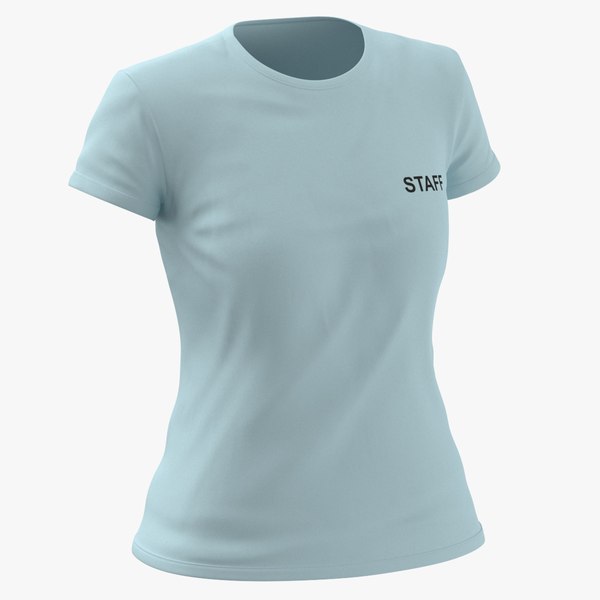 3D Female Crew Neck Worn Blue Staff 03 model - TurboSquid 1726556