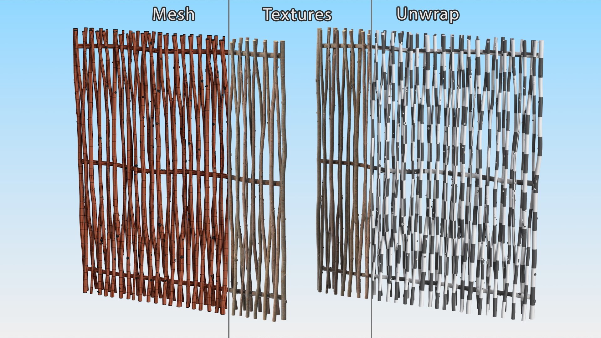 Wattle Fence Panel High 3D model - TurboSquid 2073271