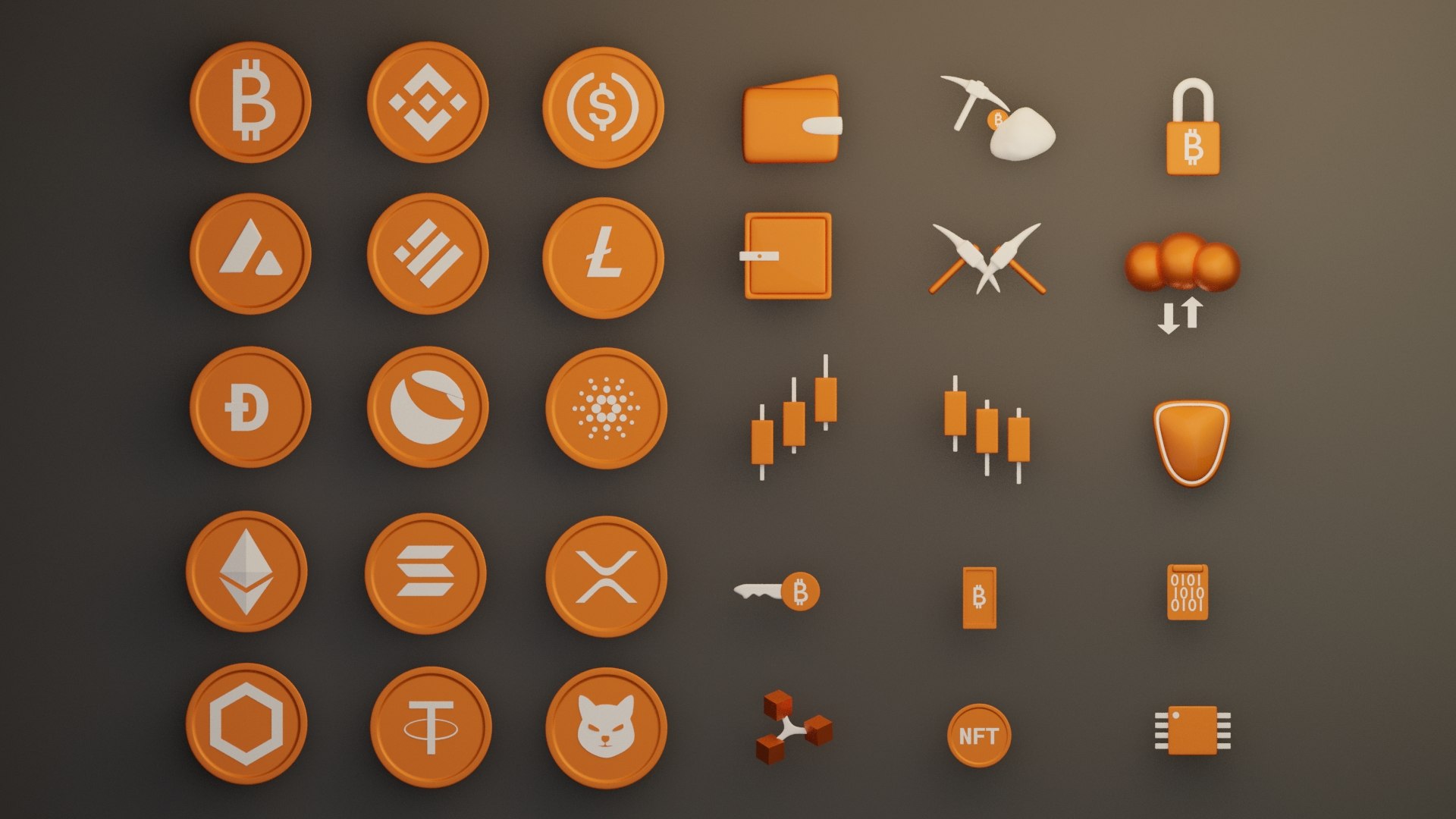 3D Set Of Crypto 3D Icon Pack Golden Theme 3D Model Model - TurboSquid ...