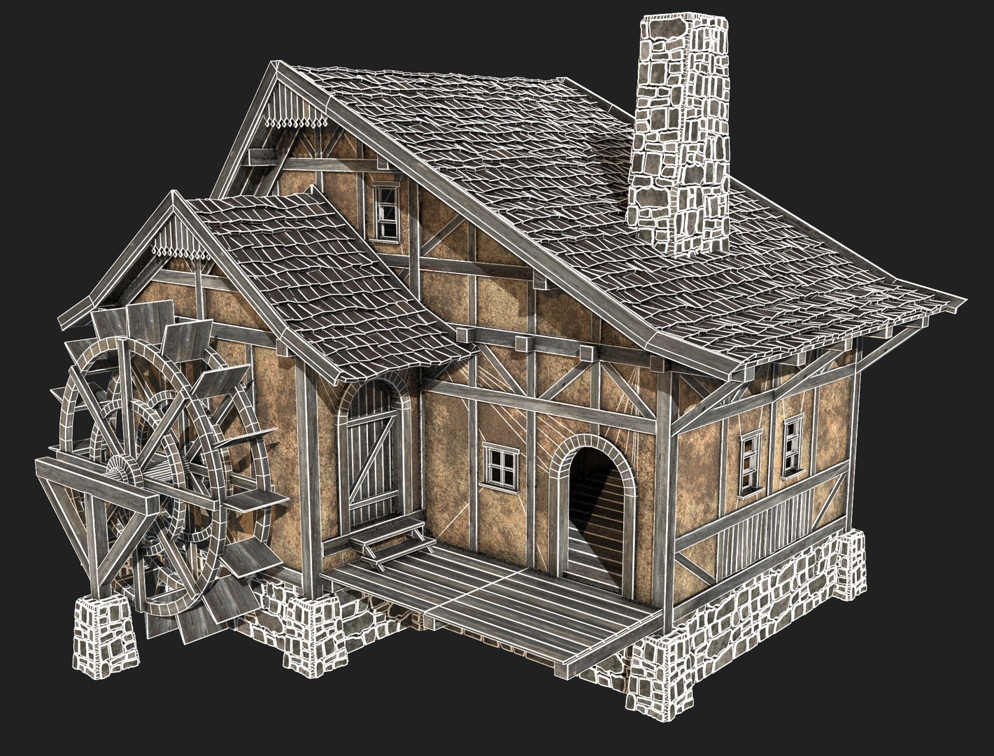 FANTASY WATERMILL MEDIEVAL BUILDING HOUSE HUT TOWN COLLECTION 3D Model ...