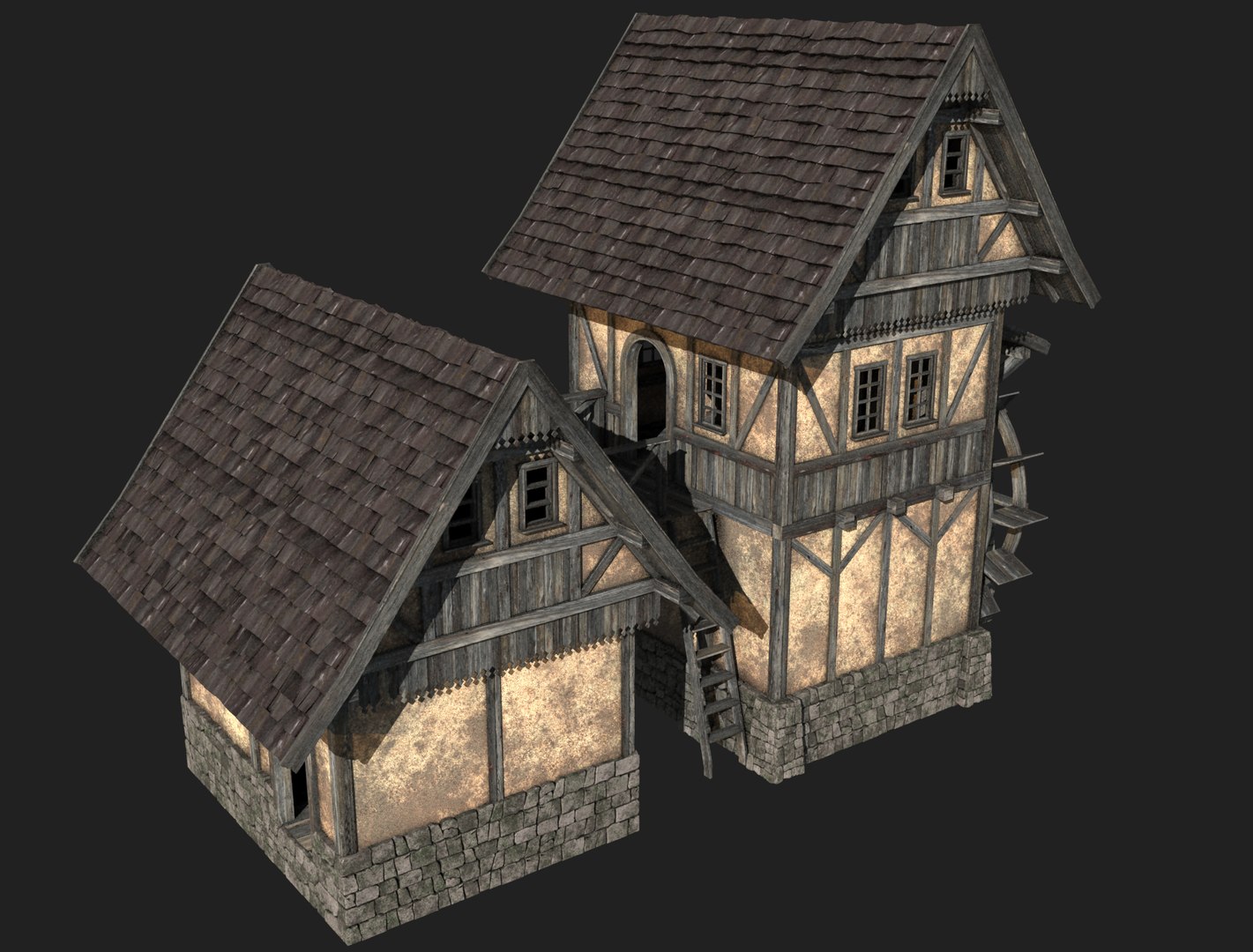 FANTASY WATERMILL MEDIEVAL BUILDING HOUSE HUT TOWN COLLECTION 3D Model ...