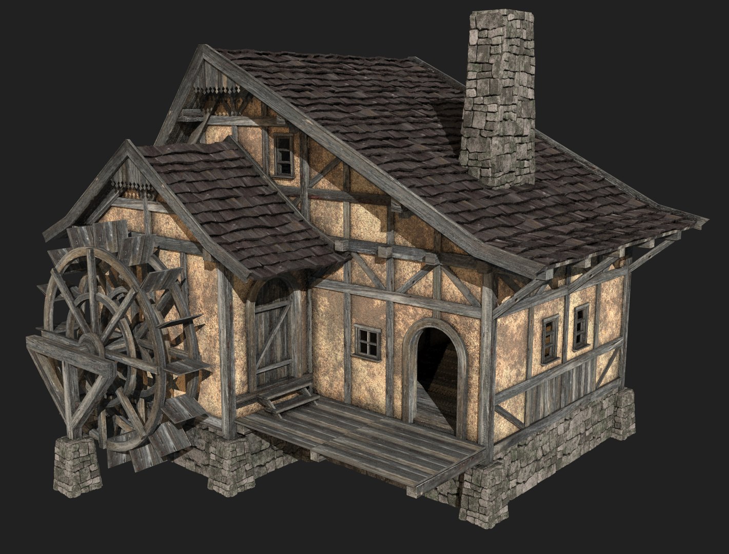 FANTASY WATERMILL MEDIEVAL BUILDING HOUSE HUT TOWN COLLECTION 3D Model ...