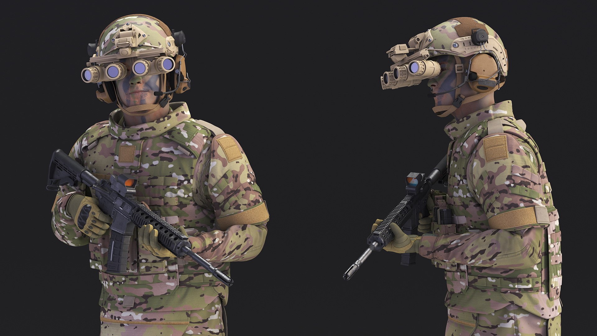 3D Soldier In Night Vision Goggles Green Camo Walking Fur - TurboSquid ...