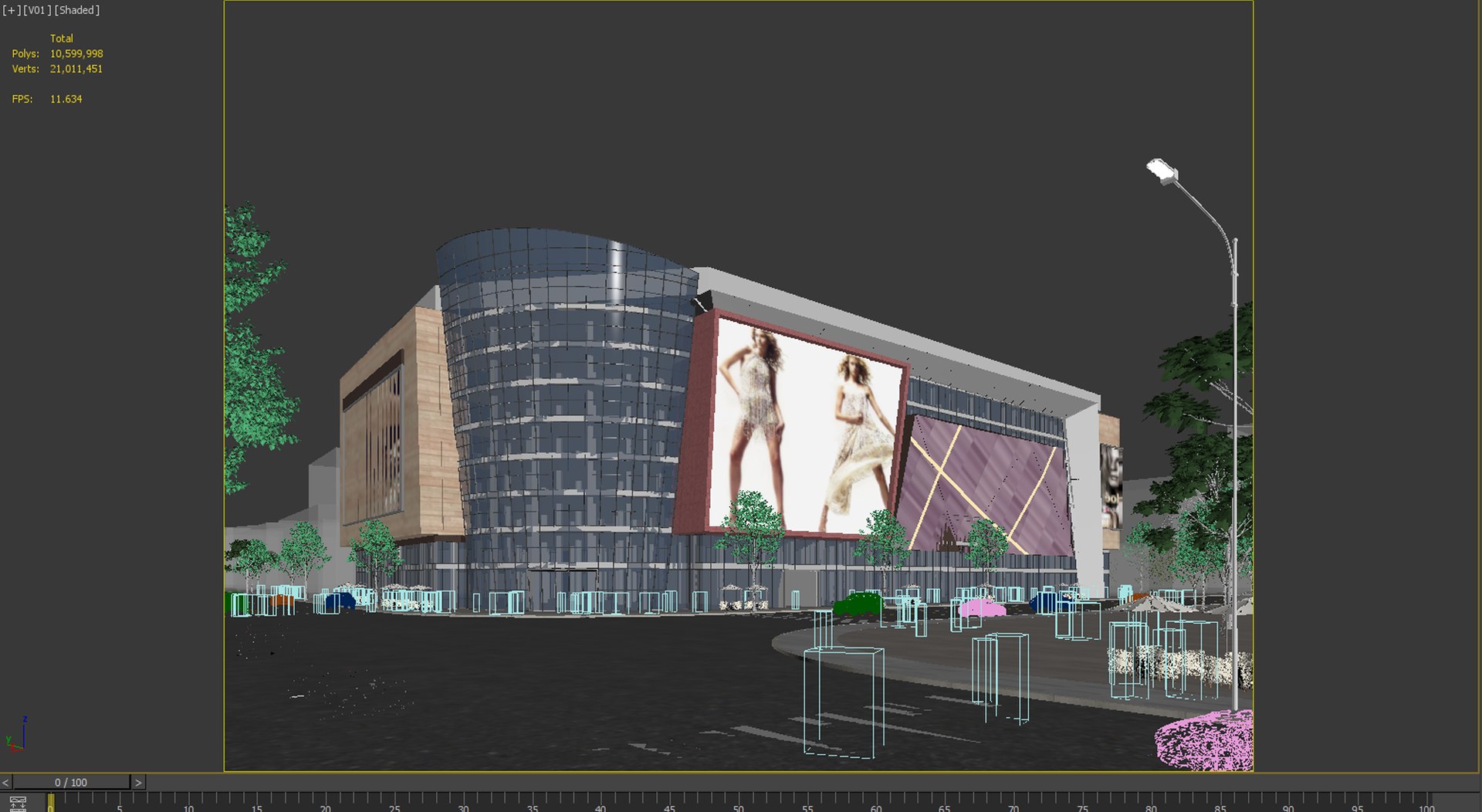 3D Modern Commercial Shopping Centers Commonly Use Cars Streetlights ...