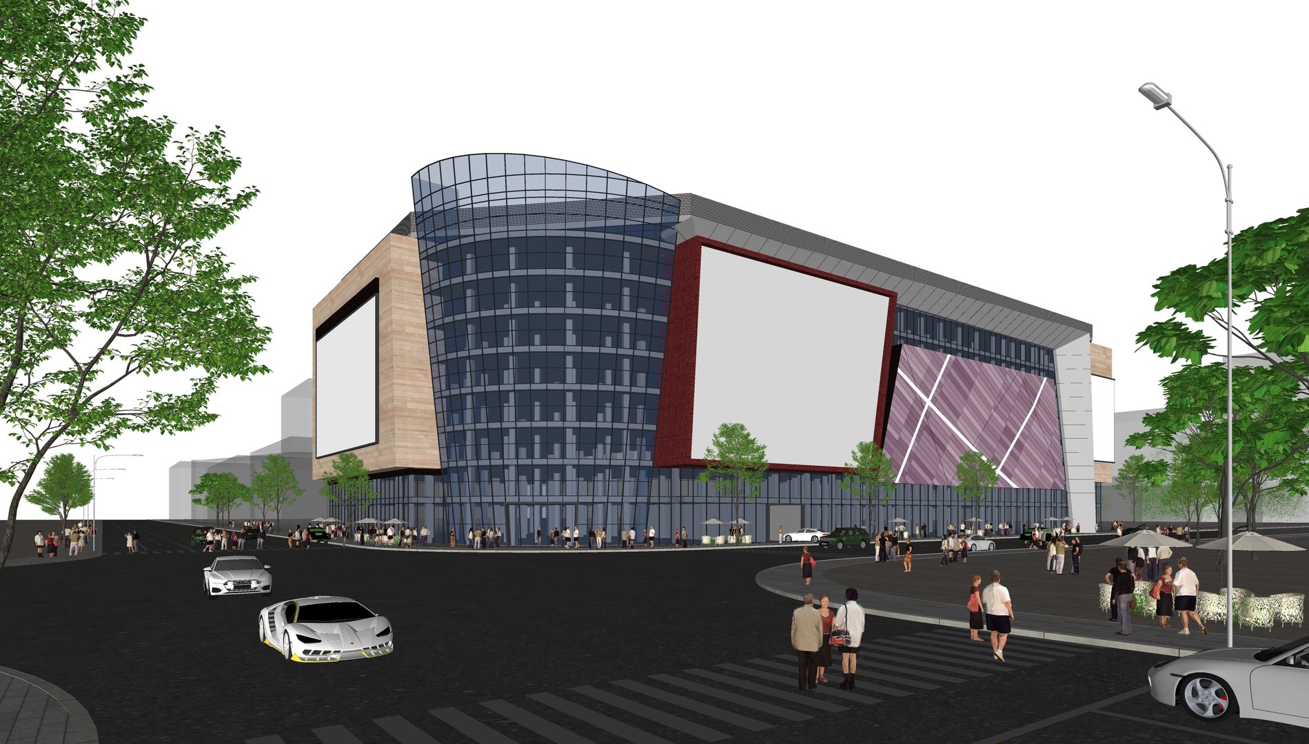 3D Modern Commercial Shopping Centers Commonly Use Cars Streetlights ...