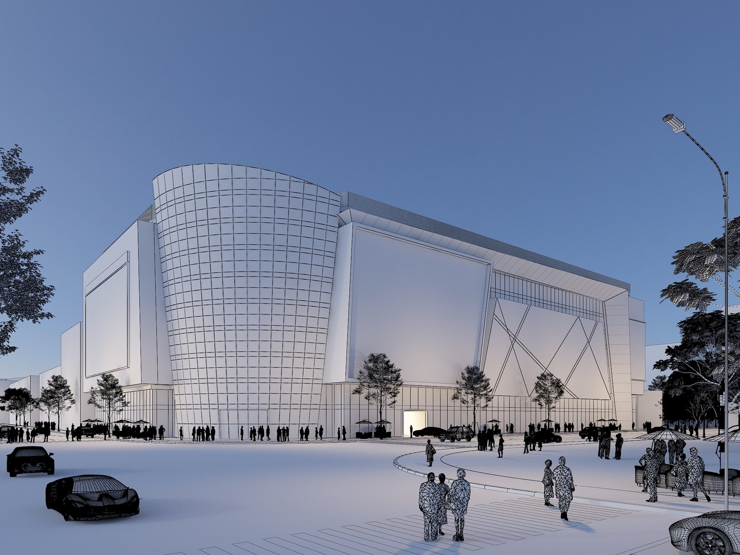 3D Modern Commercial Shopping Centers Commonly Use Cars Streetlights ...