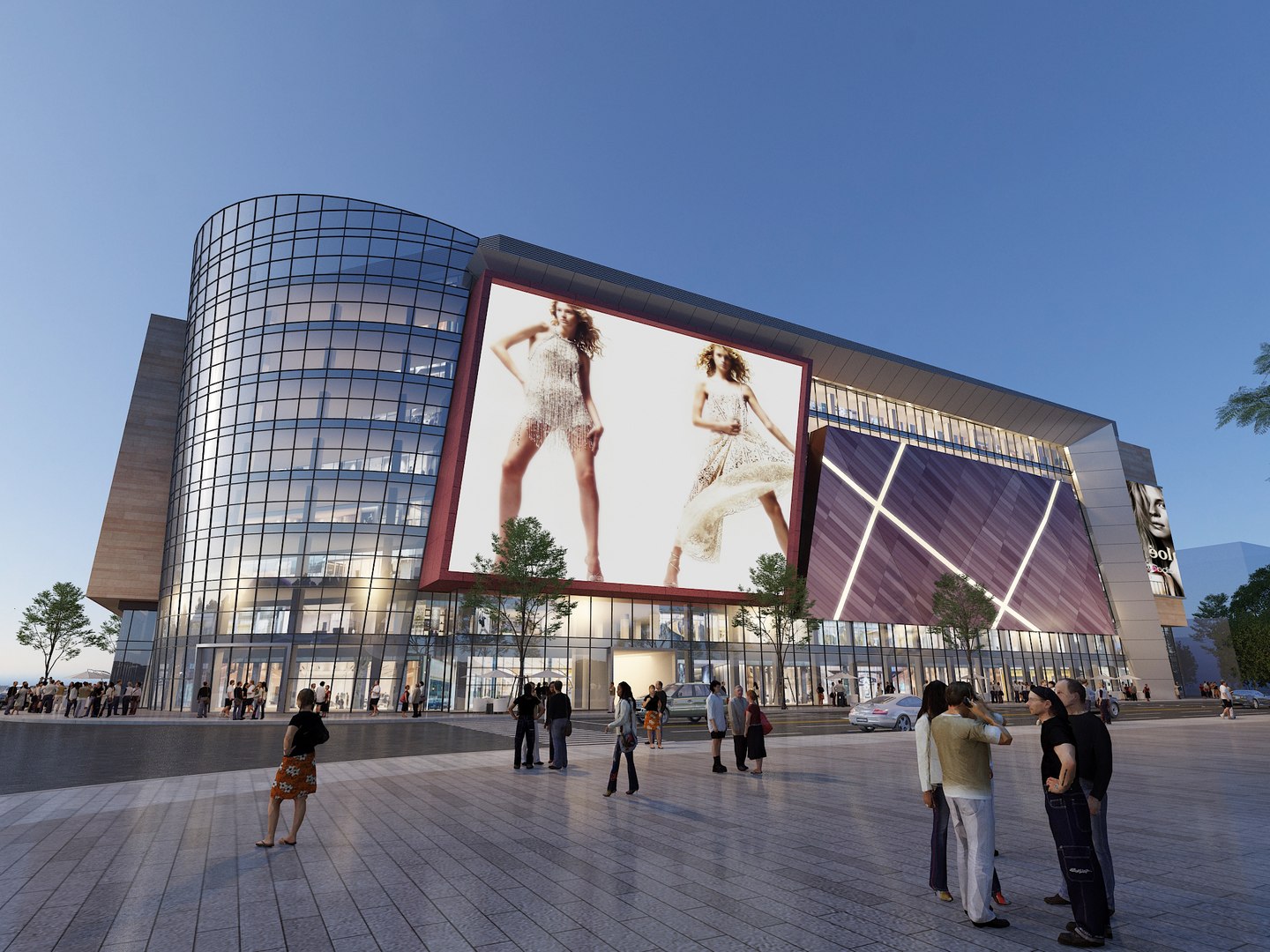 3D Modern Commercial Shopping Centers Commonly Use Cars Streetlights ...